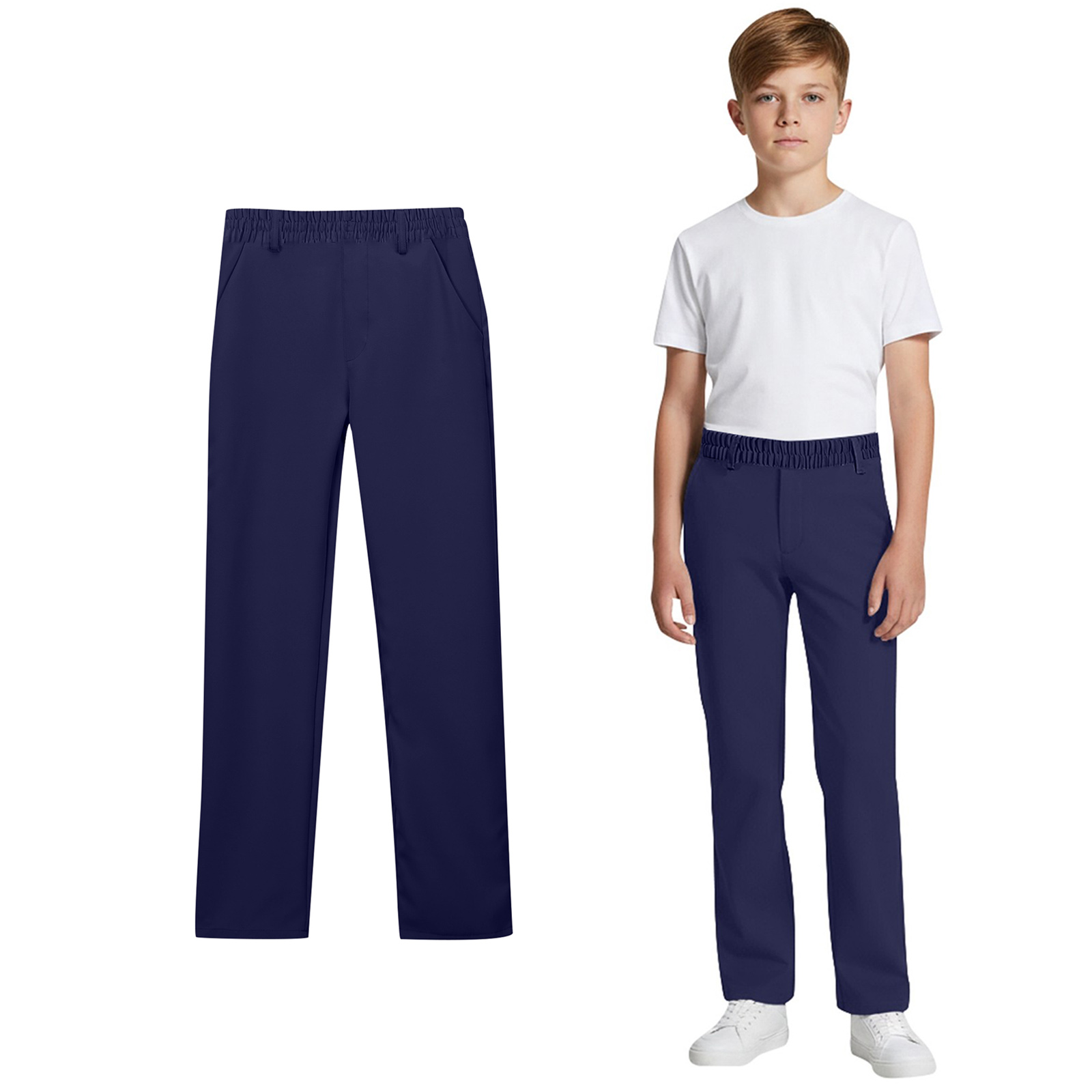 School Pants for Boys Straight Pants with Pockets Pull On Chino Pants ...