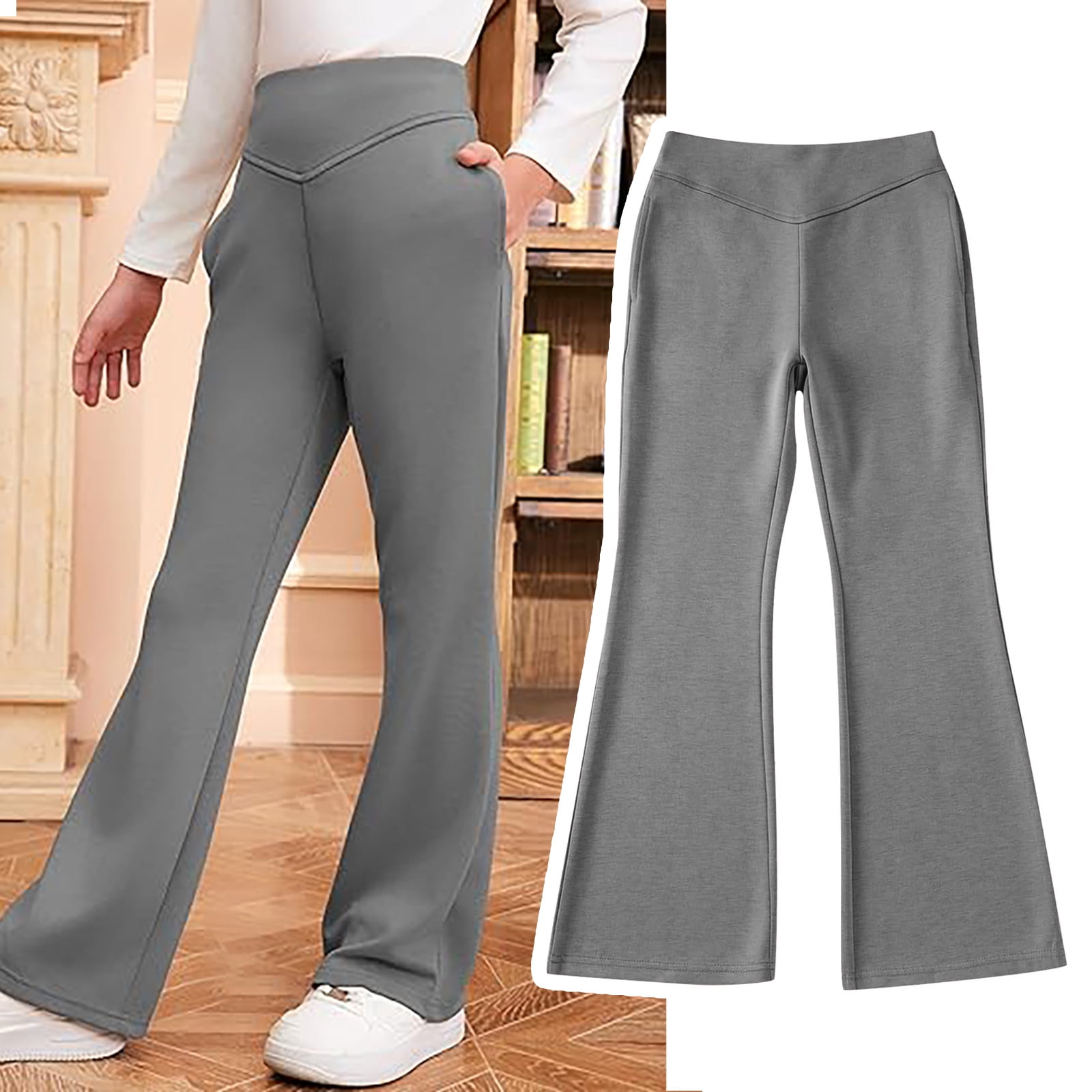 School Pants for Girls Skinny Fit Kids Dress Pants with Pockets Flare ...