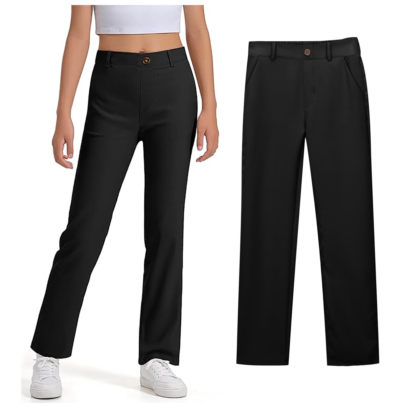 School Pants for Girls Skinny Fit Kids Dress Pants with Pockets ...