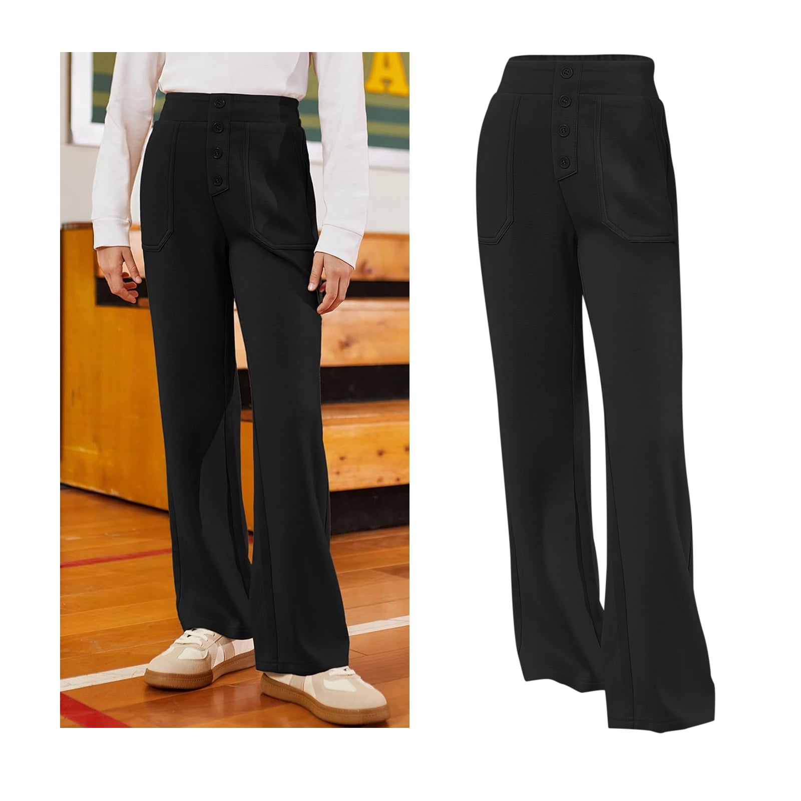 School Pants for Girls Skinny Fit Stretch Pants with Pockets Straight ...