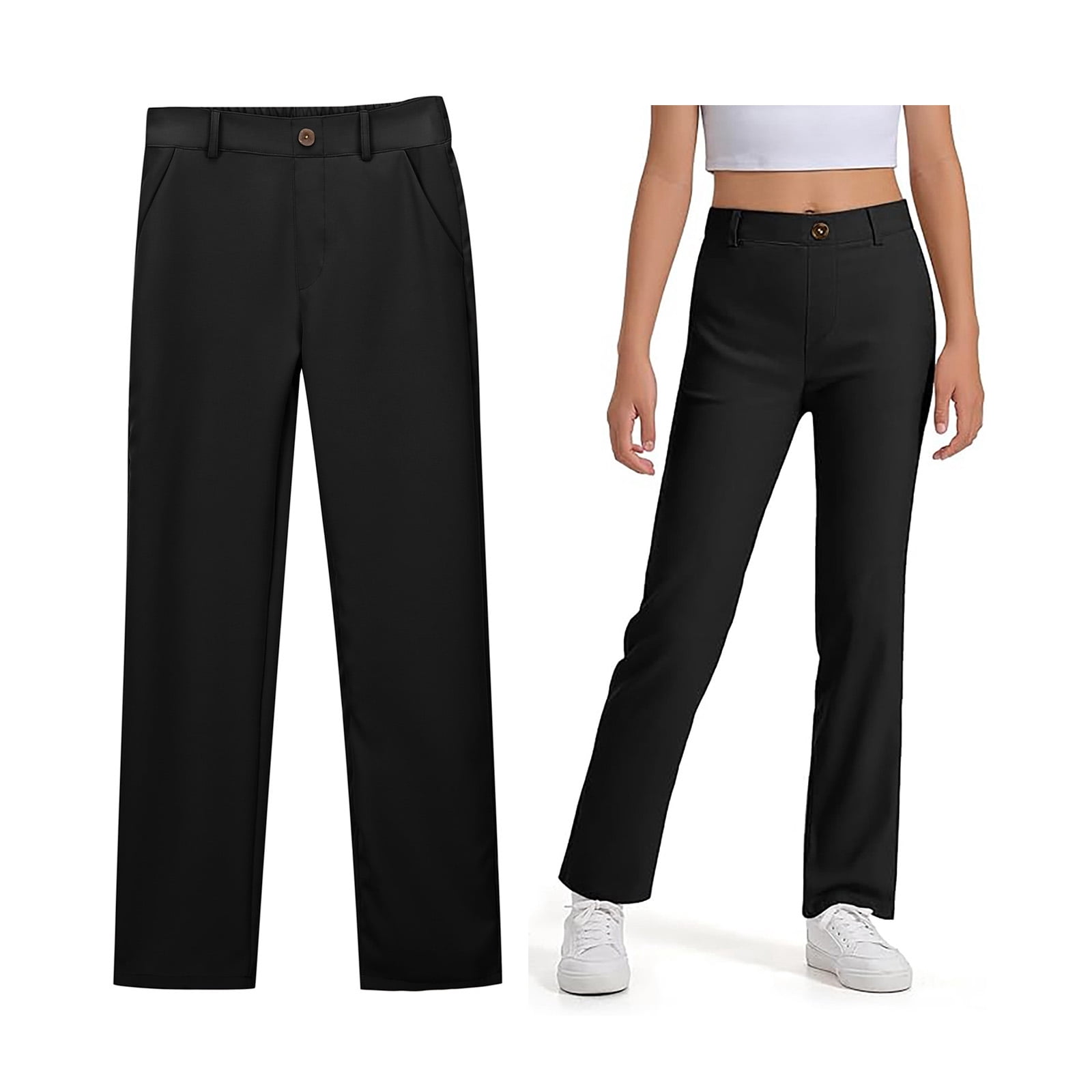 School Pants for Girls Skinny Pants Stretch Pants with Pockets Straight ...