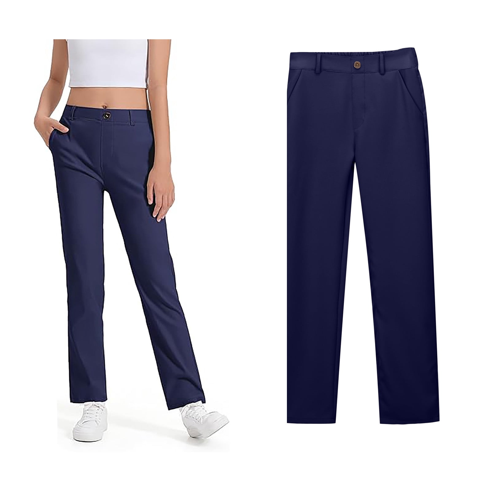 School Pants for Girls Skinny Pants Stretch Pants with Pockets Straight ...