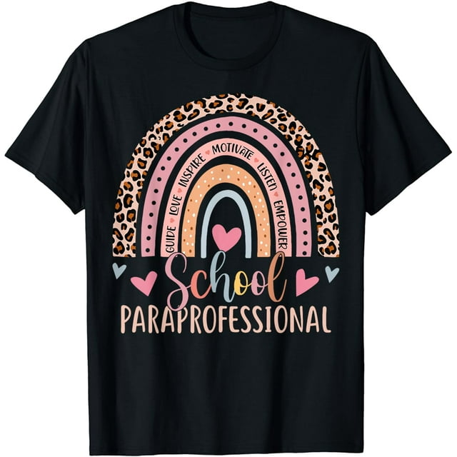 School Paraprofessional Rainbow Leopard Print Funny School T-Shirt ...