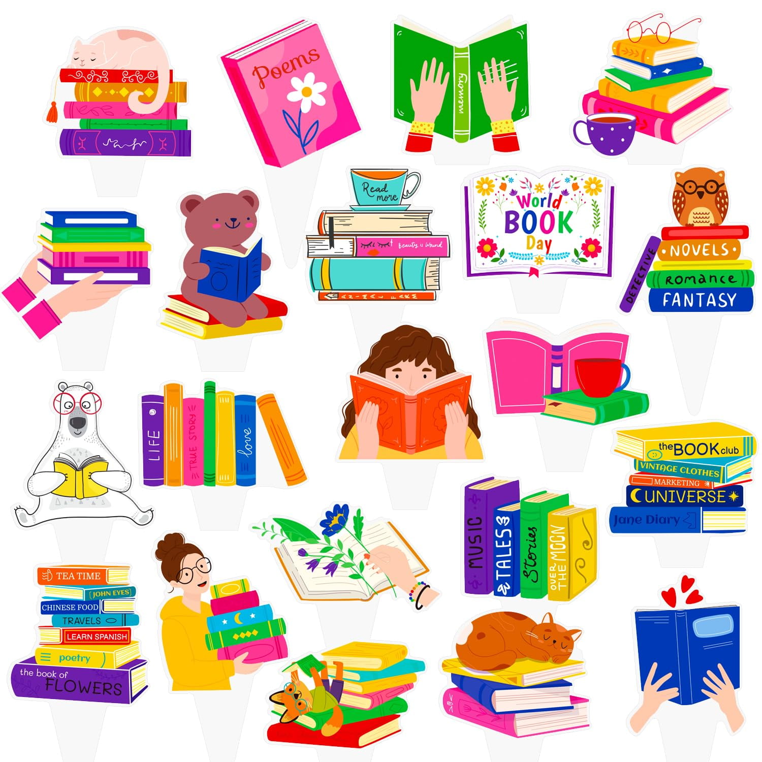 School Reading Cupcake Toppers 48Pcs Reading Books Birthday Party ...
