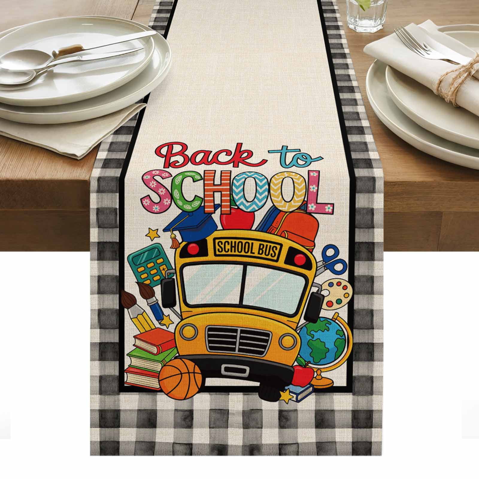School Season Table Runner - 70 Inch Long, Kitchen Dining Table Runner ...