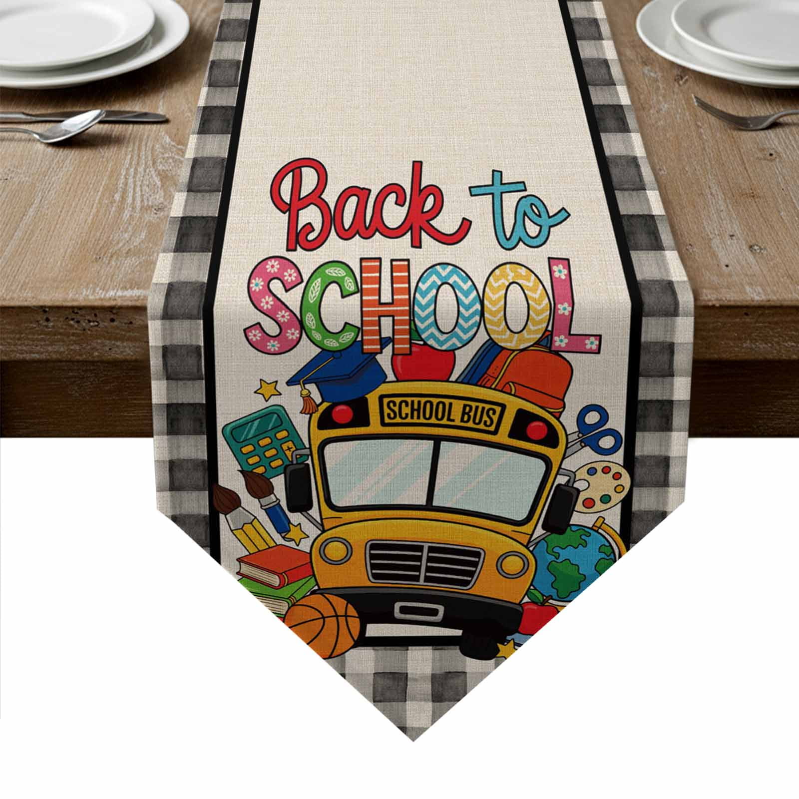 School Season Table Runner Linen Burlap Table Runner 108 Inches Long ...
