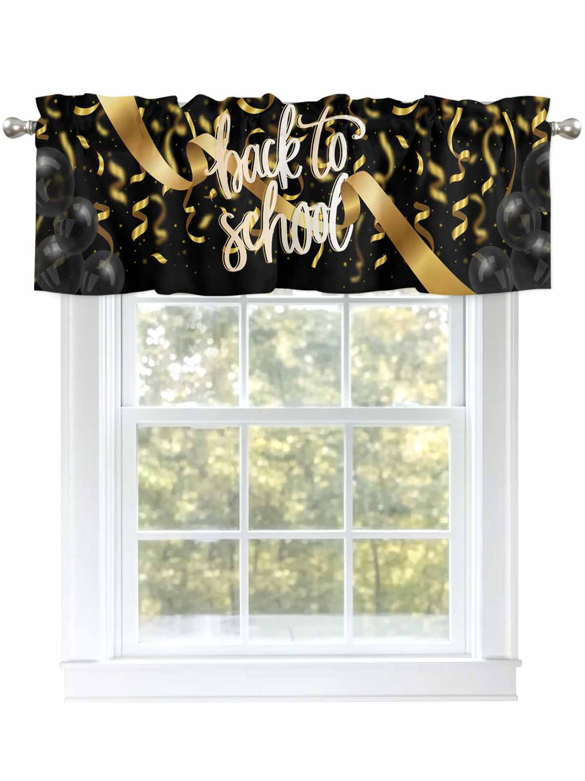 School Season Window Valances for Kitchen, Back To School Ribbon ...