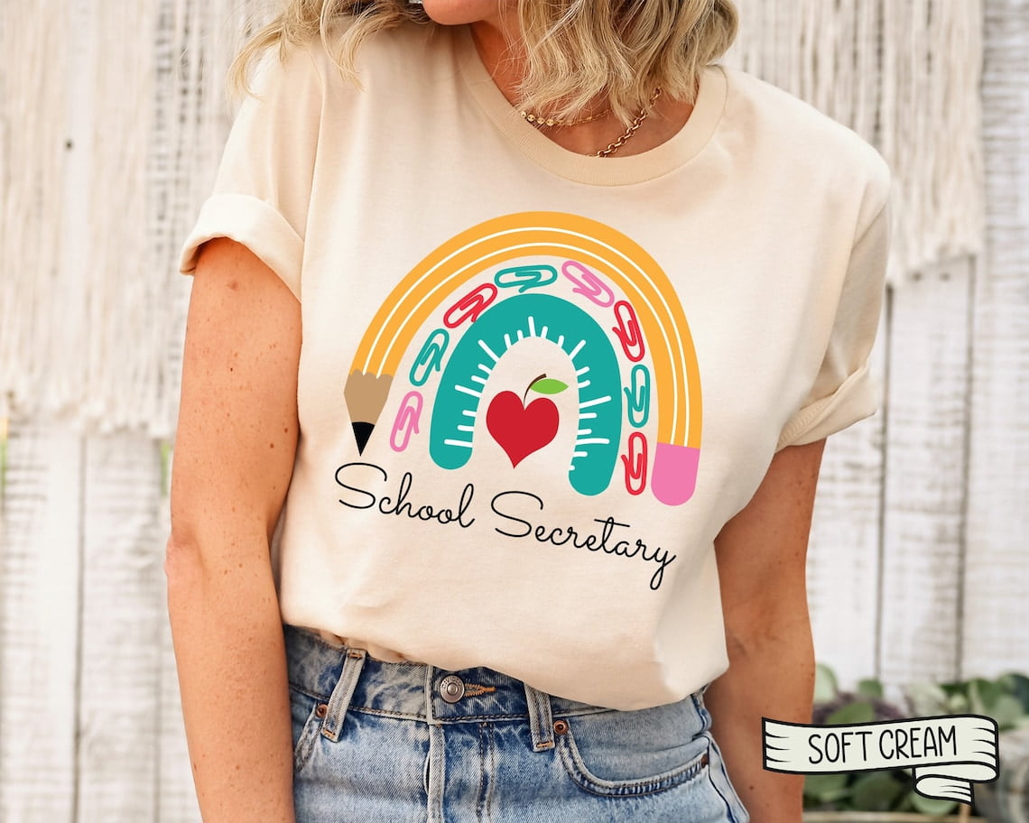 School Secretary Shirt, School Rainbow T-Shirt, Front Office Lady Tee ...
