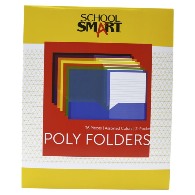 School Smart 2-Pocket Poly Folders, Assorted Colors, Pack of 36 ...