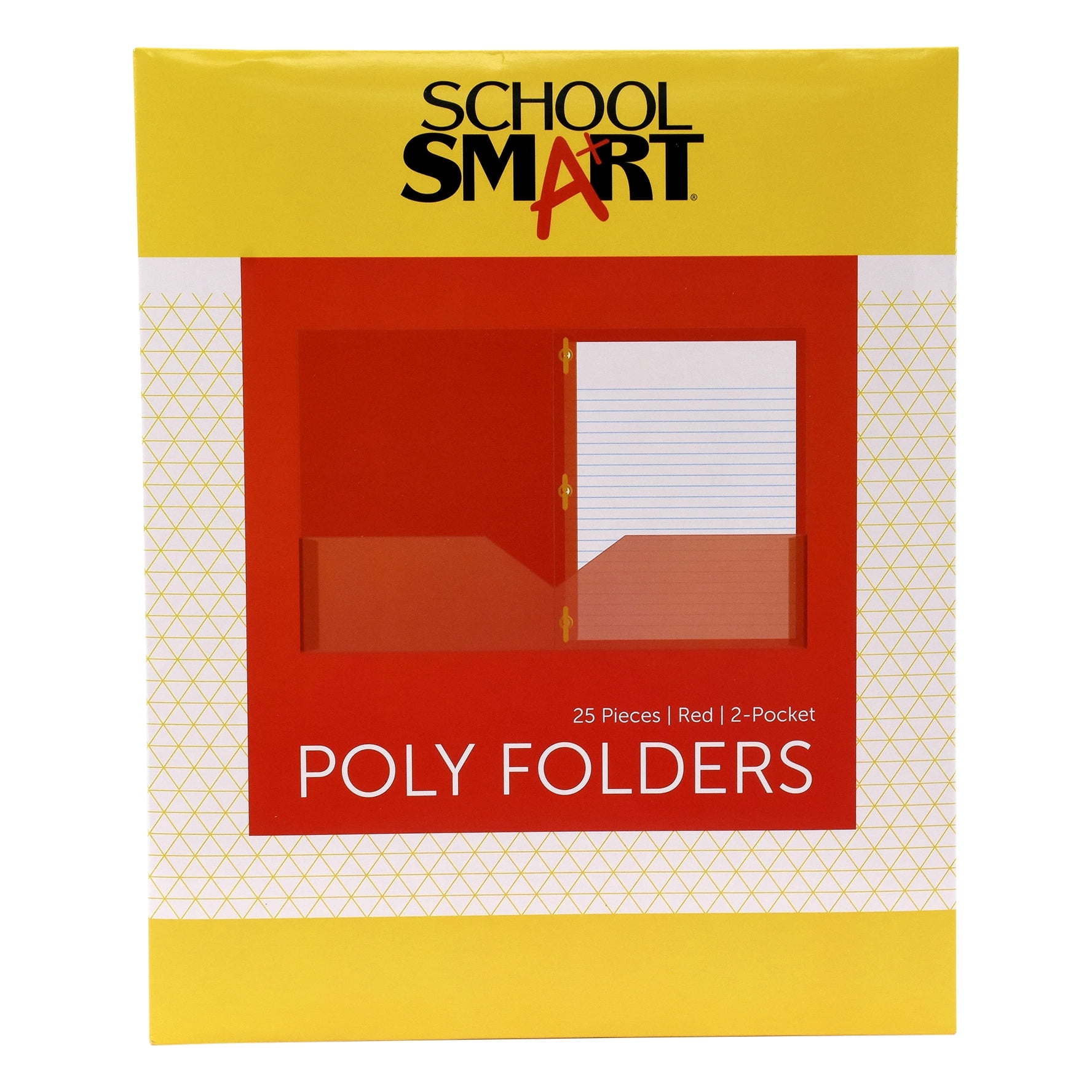 School Smart 2-Pocket Poly Folders with Fasteners, Red, pack of 25 ...