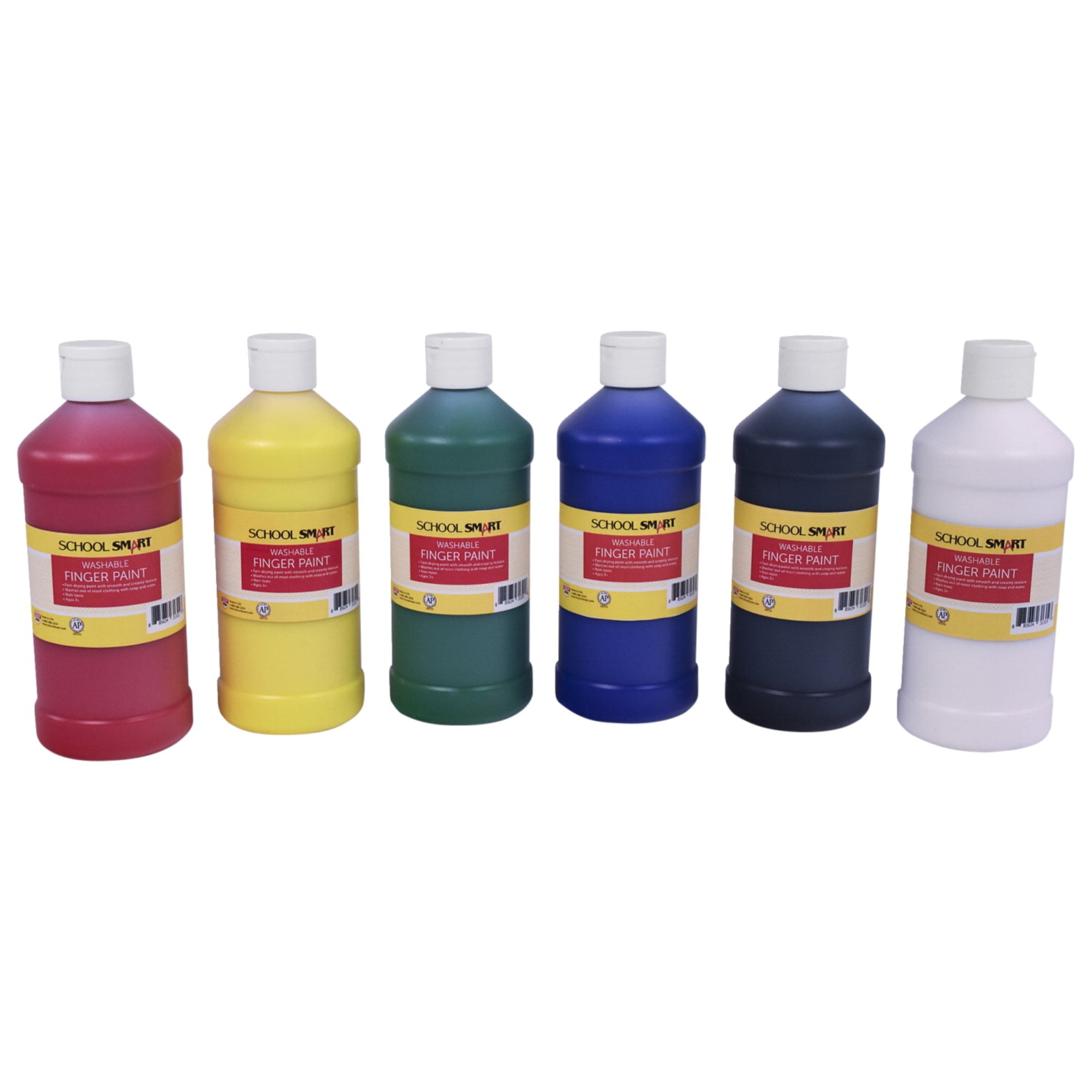 School Smart 2002433 1 Pint Washable Finger Paint, Assorted Primary ...