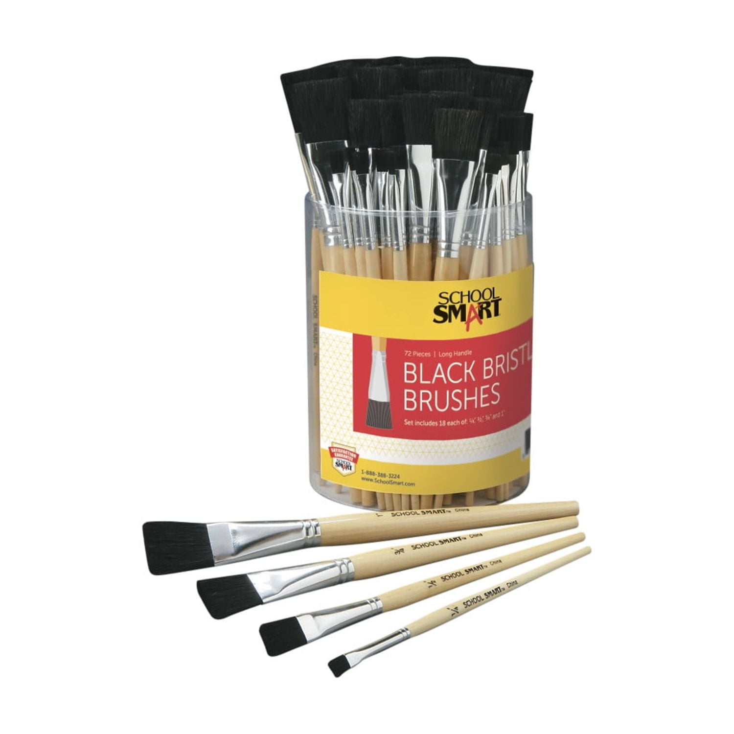 Black Bristle Paint Brushes, Long Handle, Assorted Sizes, Set of 72 ...