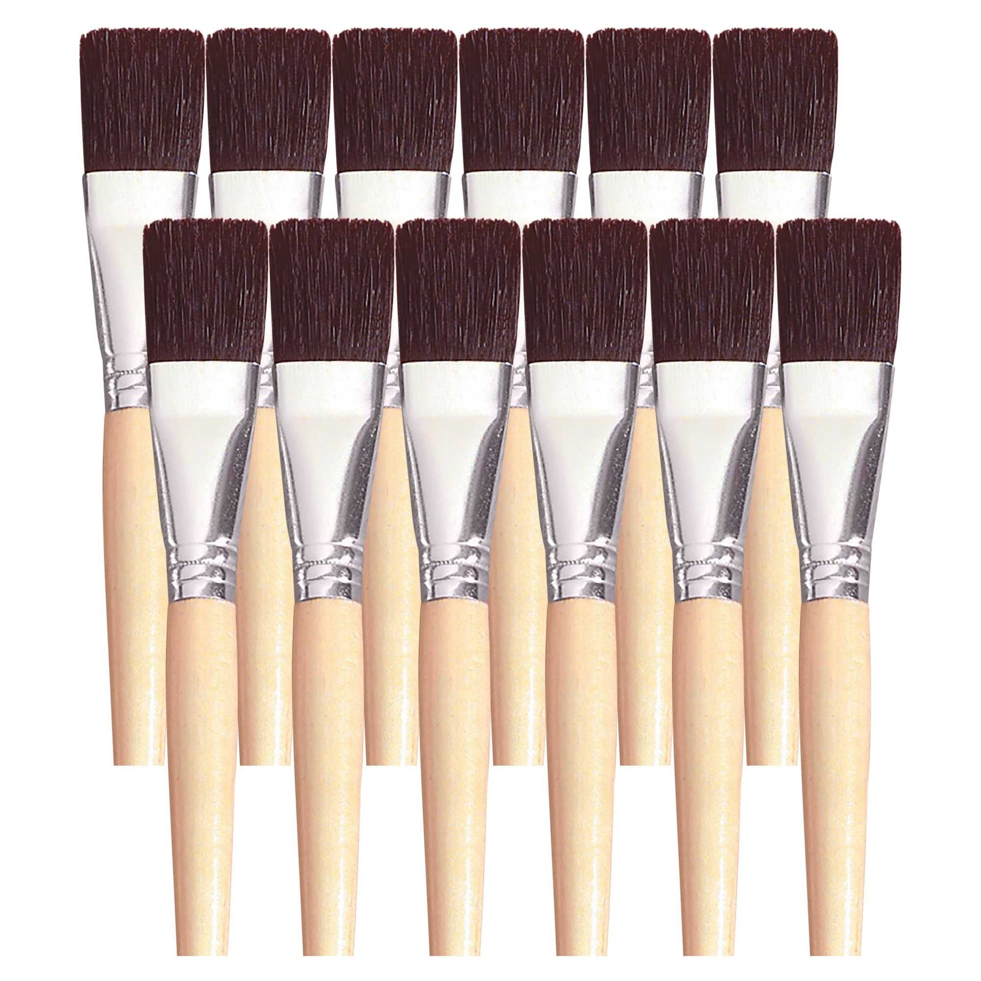 School Smart Black Bristle Paint Brushes, Short Handle, 1 Inch, Set of ...