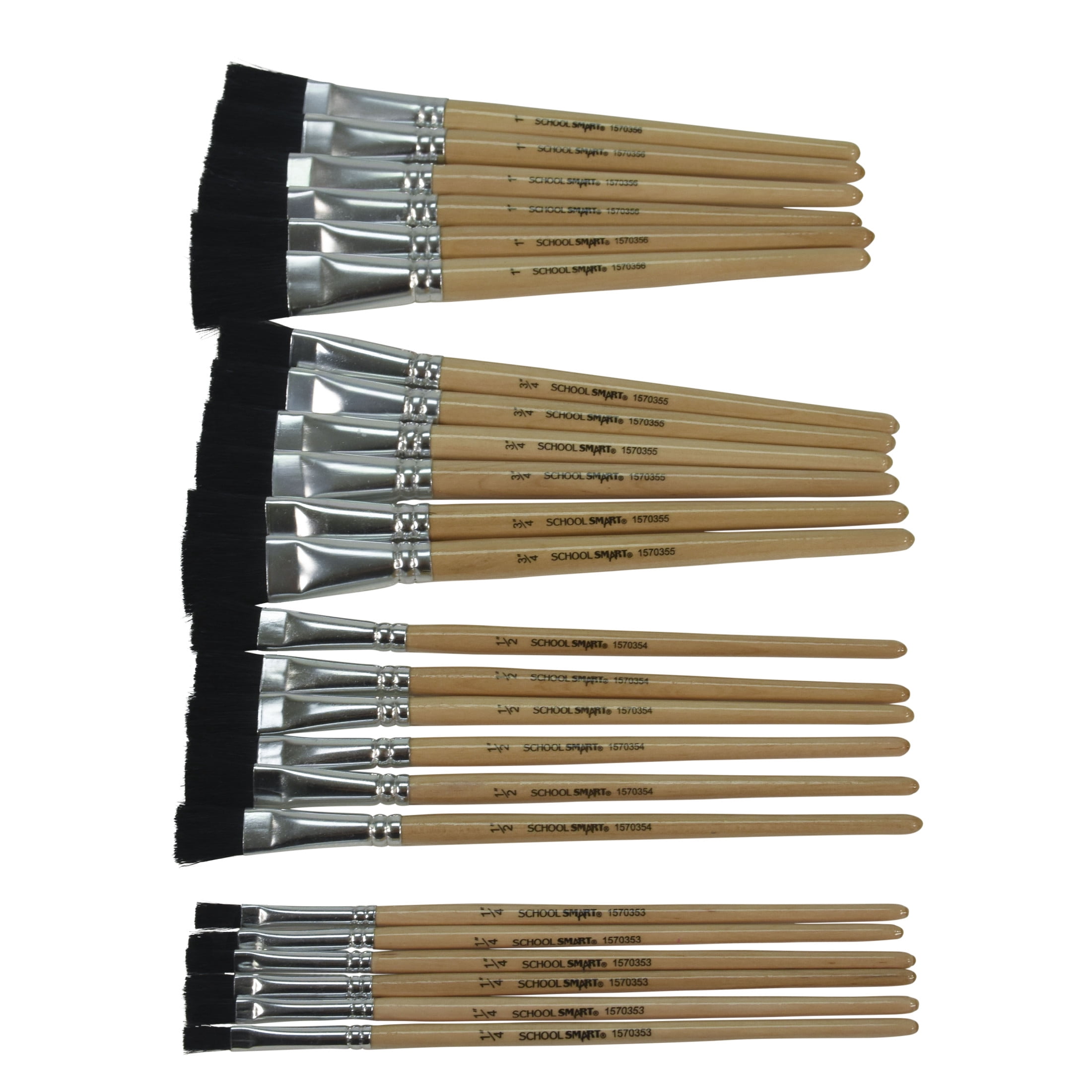 Black Bristle Paint Brushes, Short Handle, Assorted Sizes, Set of 24 ...