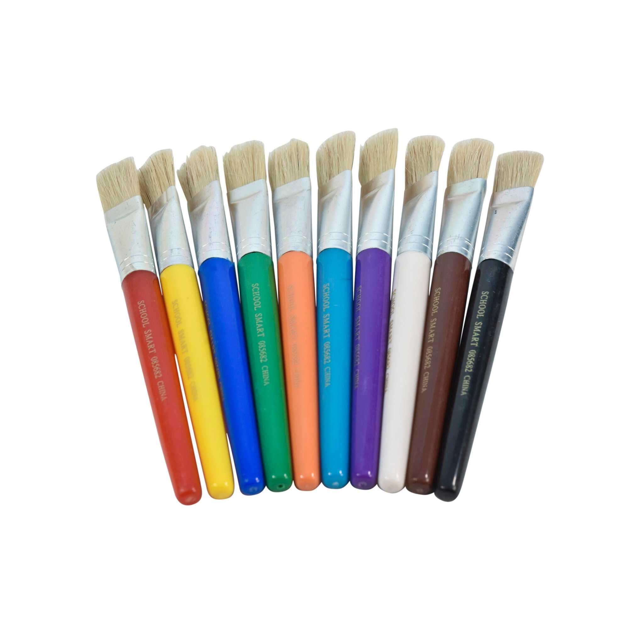 School Smart Chubby Paint Brushes, Flat Tip with Hog Bristles, 7-1/2 ...