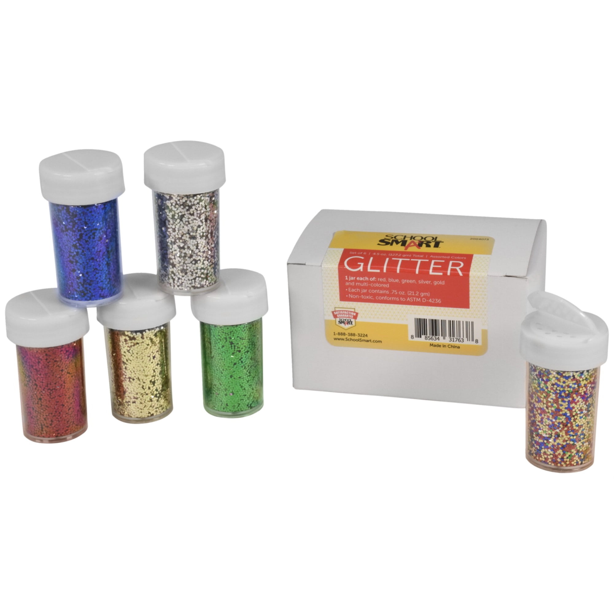 School Smart 2004073 0.75 oz Craft Glitter, Assorted Color - Set of 6 ...