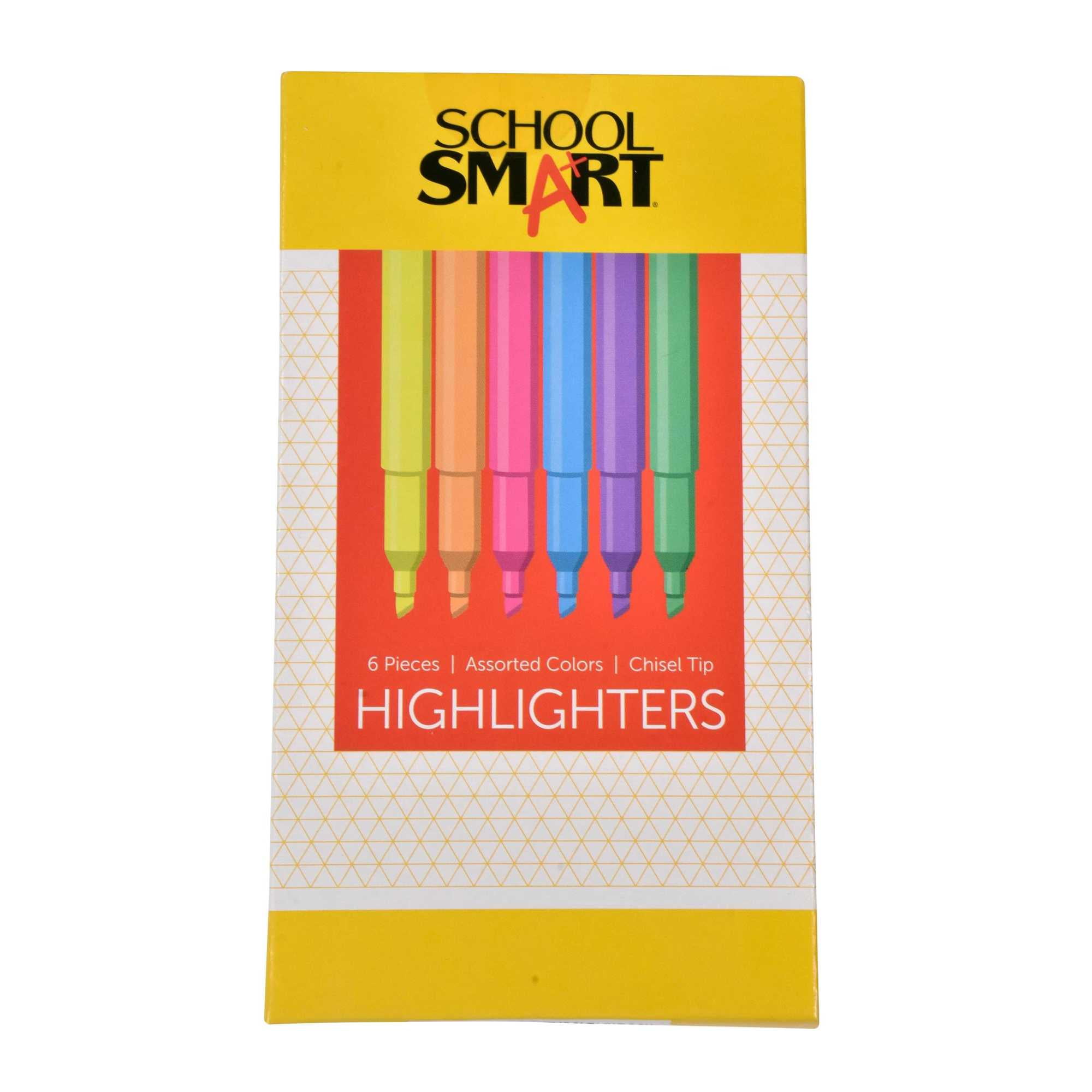 School Smart Pen Style Highlighters, Chisel Tip, Assorted Colors, Pack ...