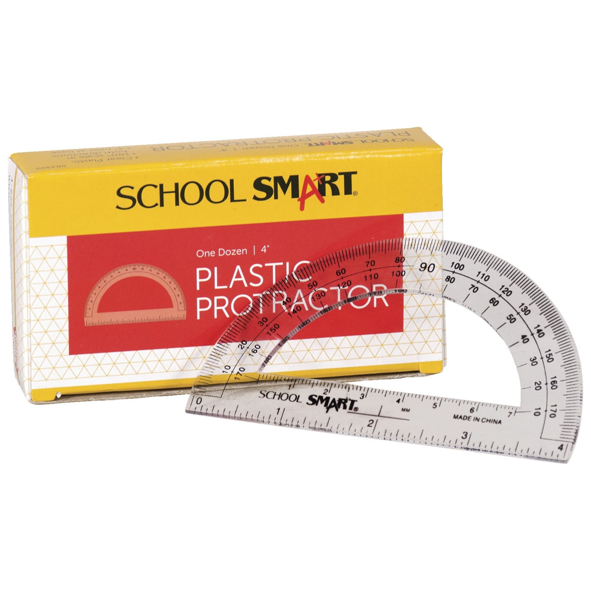 School Smart Plastic Protractor, 180 Degrees, 4 Inches, Clear, Pack of ...
