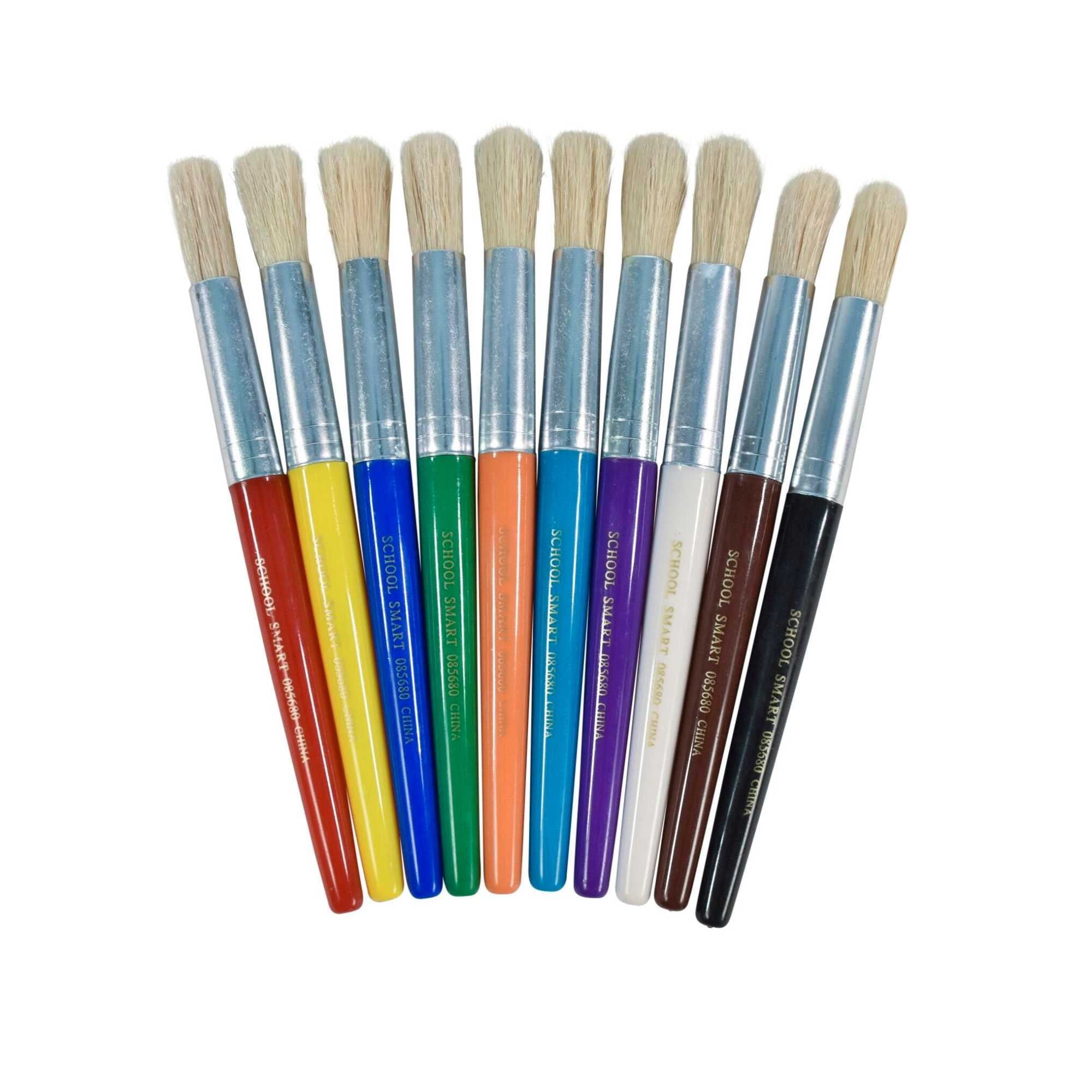 School Smart Stubby Plastic Handle Paint Brushes, 7-1/2 Inches ...