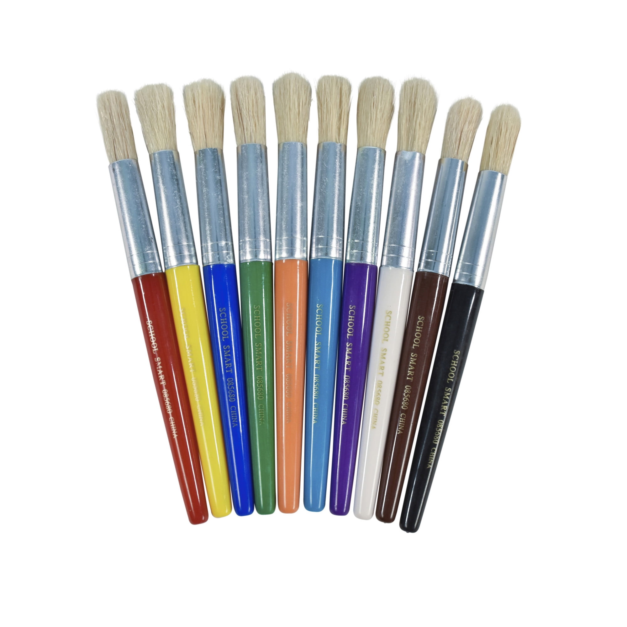 School Smart Stubby Plastic Handle Paint Brushes, 7-1/2 Inches ...