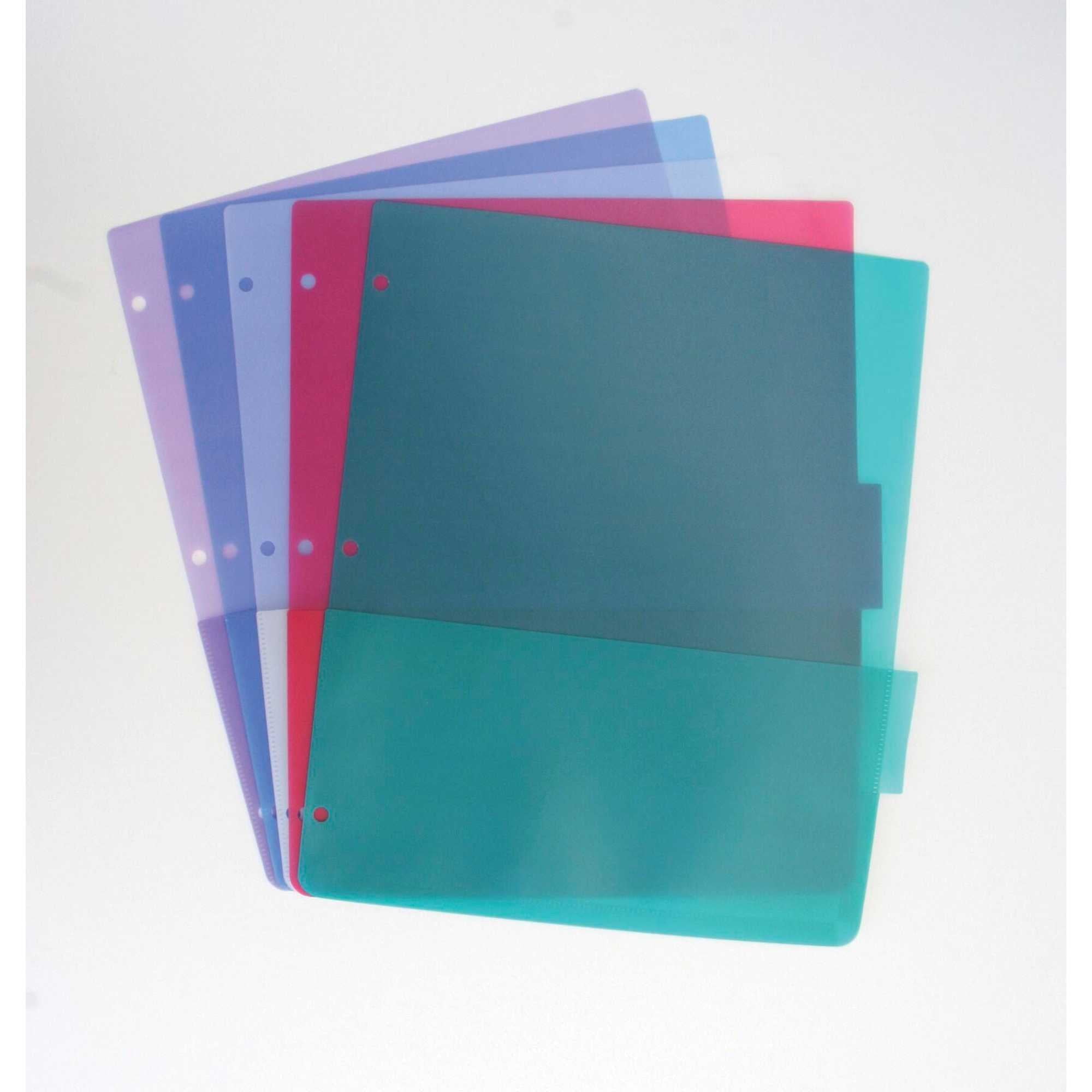 School Smart Tabbed Poly Binder Pocket Pages, Assorted Colors, 1 Set of ...