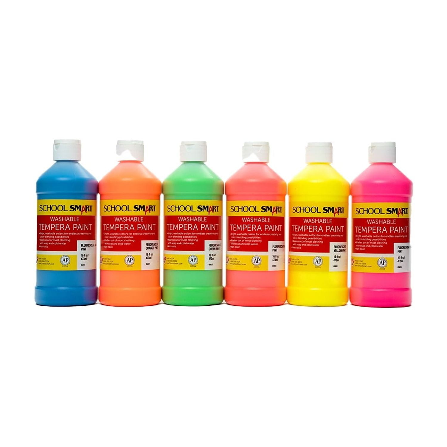 School Smart Kids Craft Tempera Paints, Washable, Neon Fluorescent ...