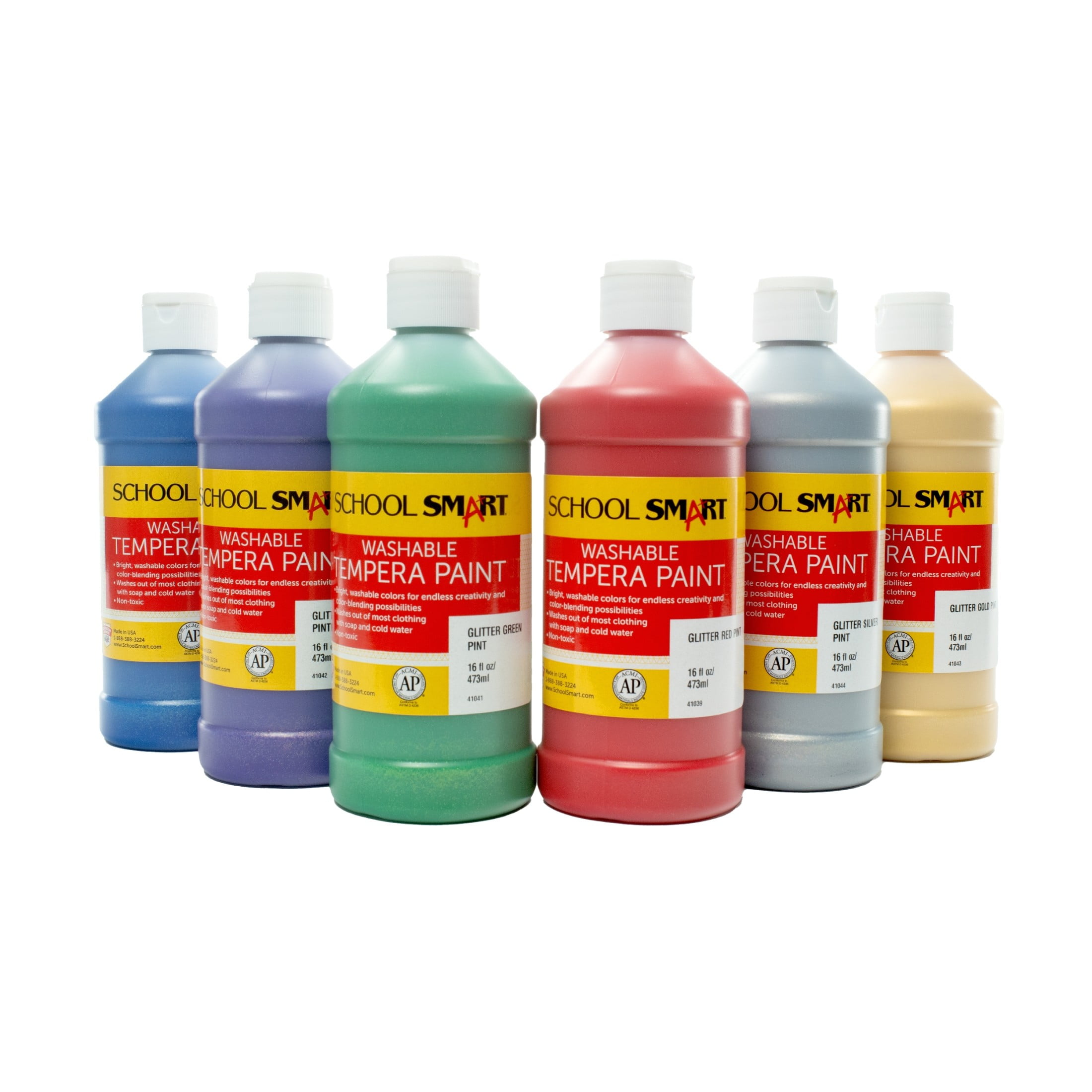Washable Tempera Paints, Assorted Glitter Colors, Pint Set of 6 ...