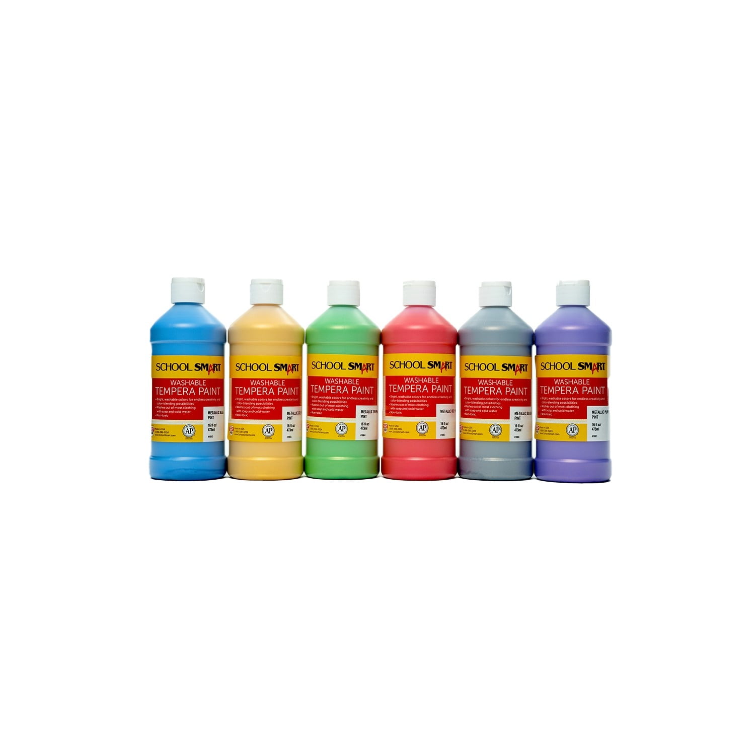 Washable Tempera Paints, Assorted Metallic Colors, Pint Set of 6 ...