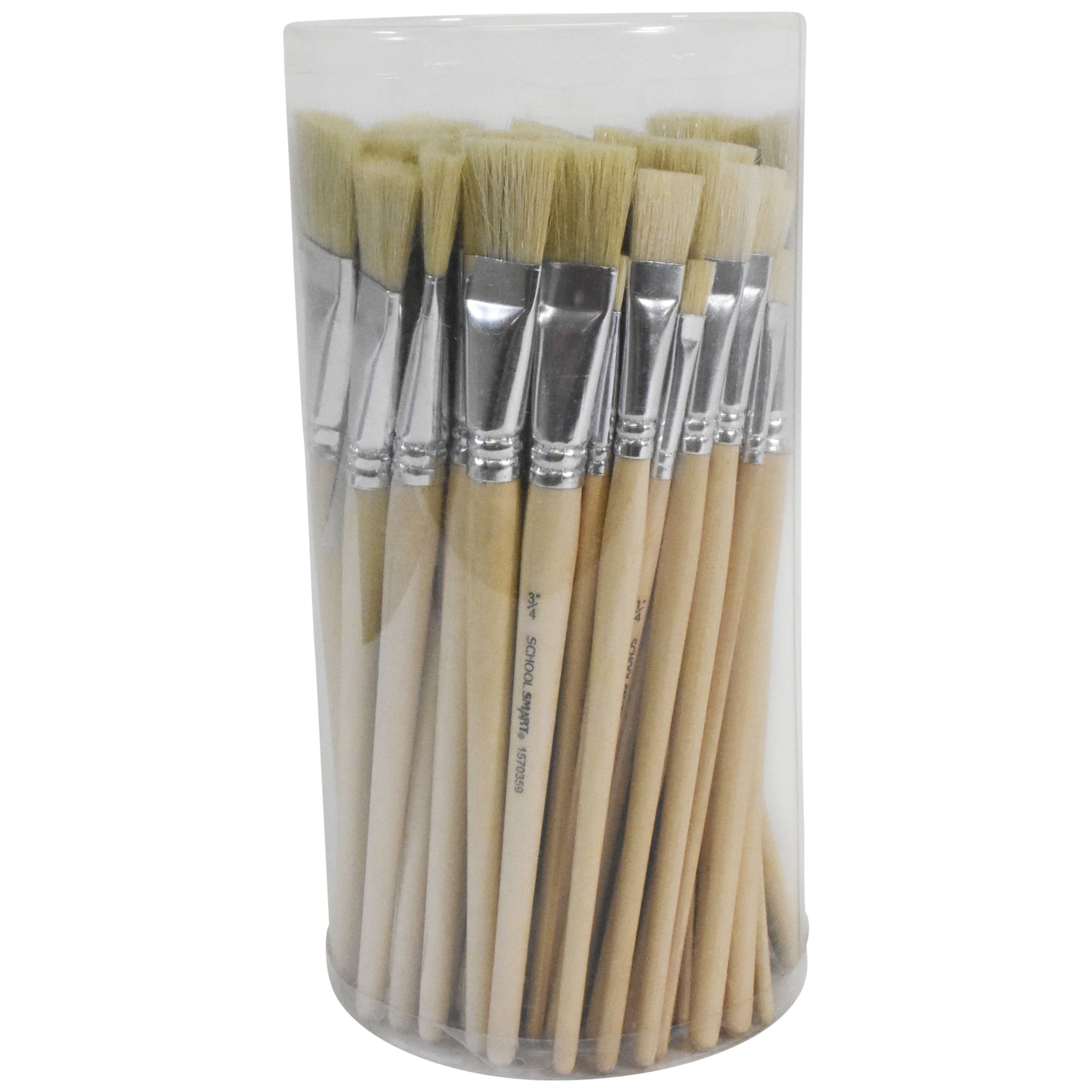 School Smart Interlocked White Bristle Short Handle Paint Brush Set ...