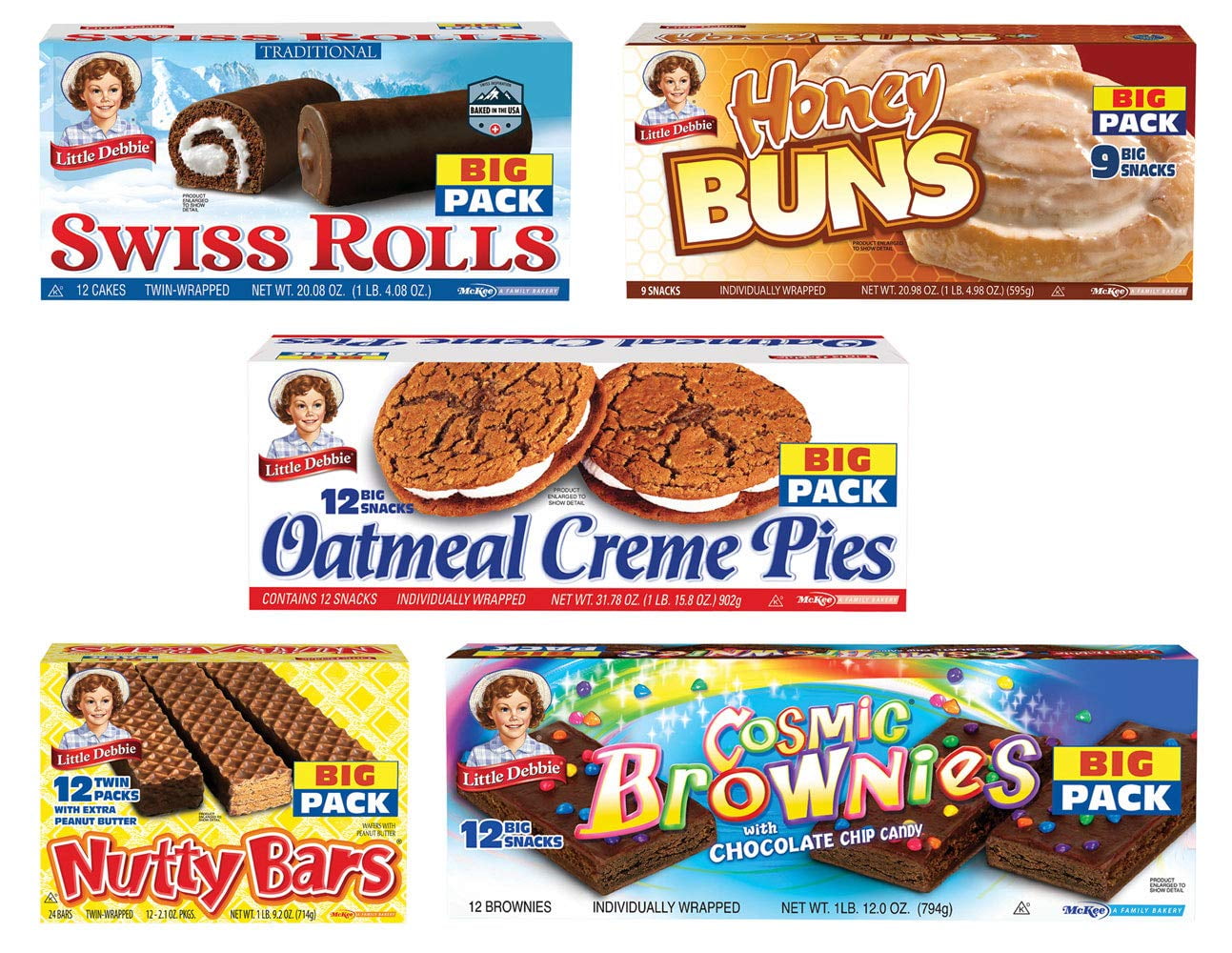 School Snacks Big Pack (5boxes): Honey Buns, Cosmic Brownies, Oatmeal ...