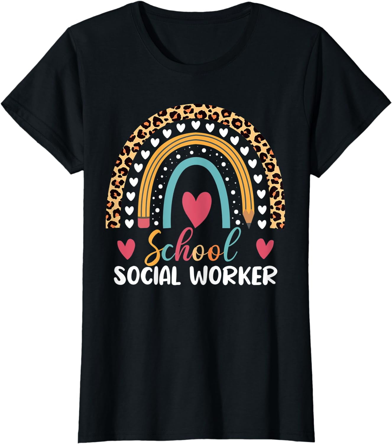 School Social Worker Boho Rainbow Leopard Pattern T-Shirt - Walmart.com