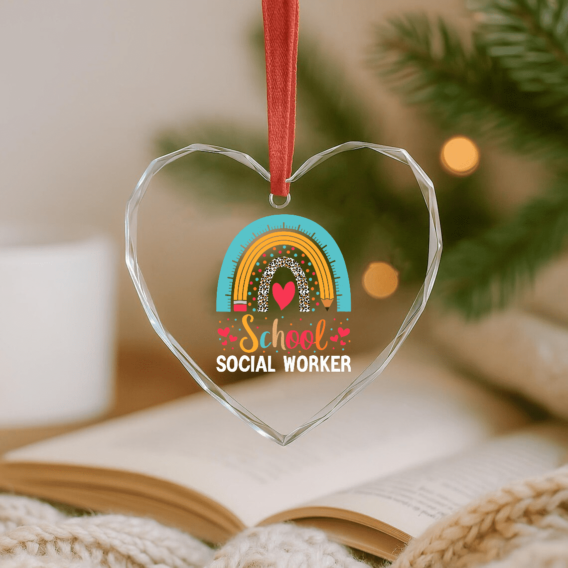 School Social Worker Boho Rainbow Leopard School Worker Ornament Home ...