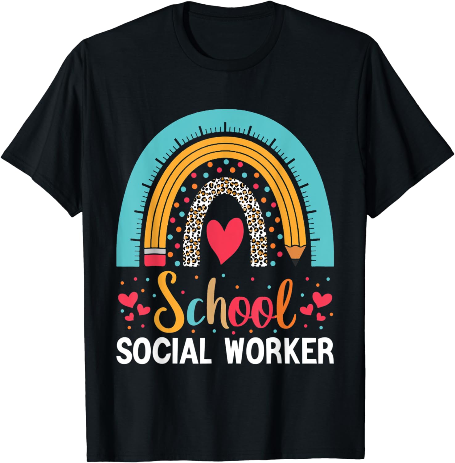 School Social Worker Boho Rainbow Leopard School Worker T-Shirt ...