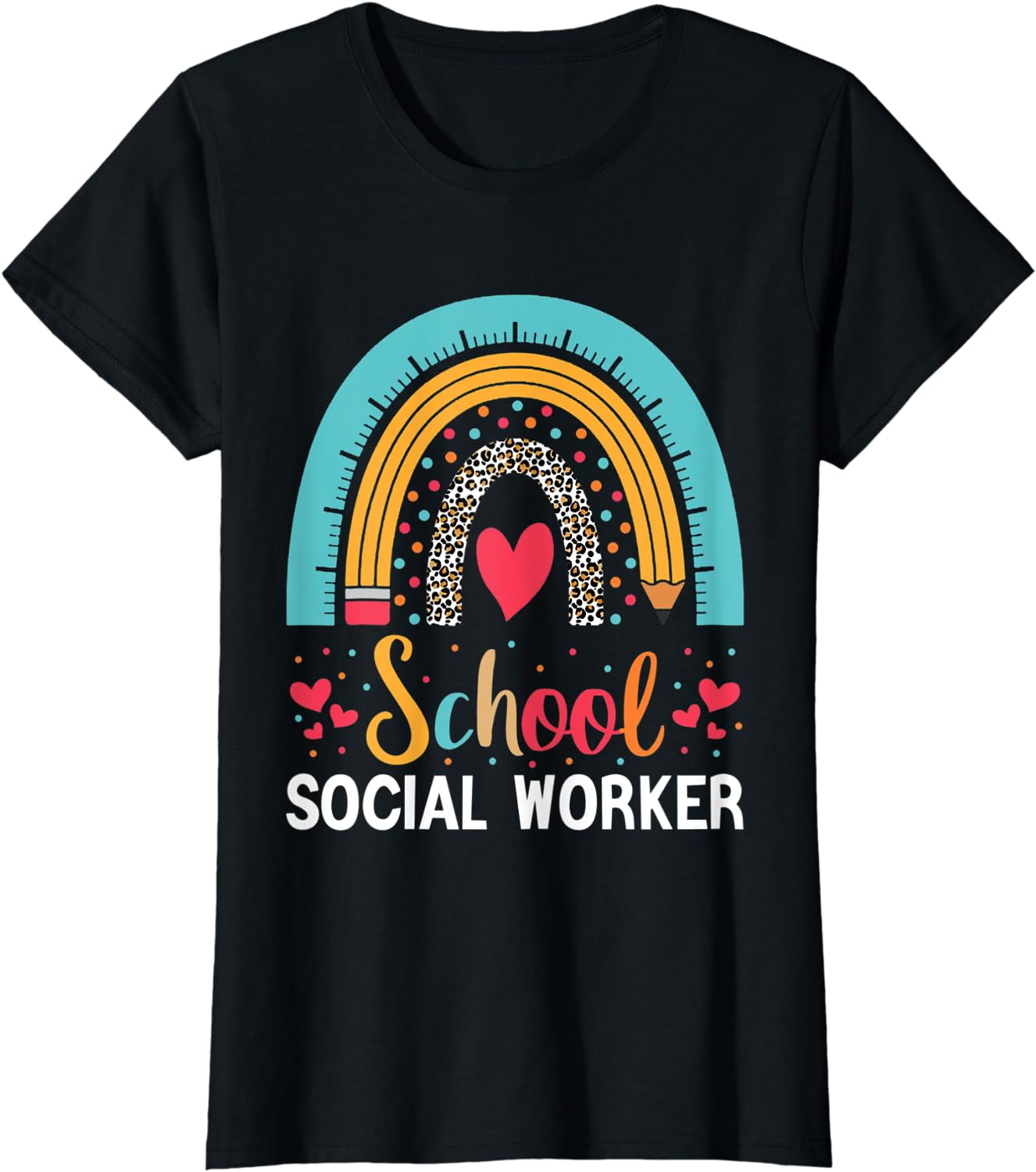 School Social Worker Boho Rainbow Leopard School Worker T-Shirt ...