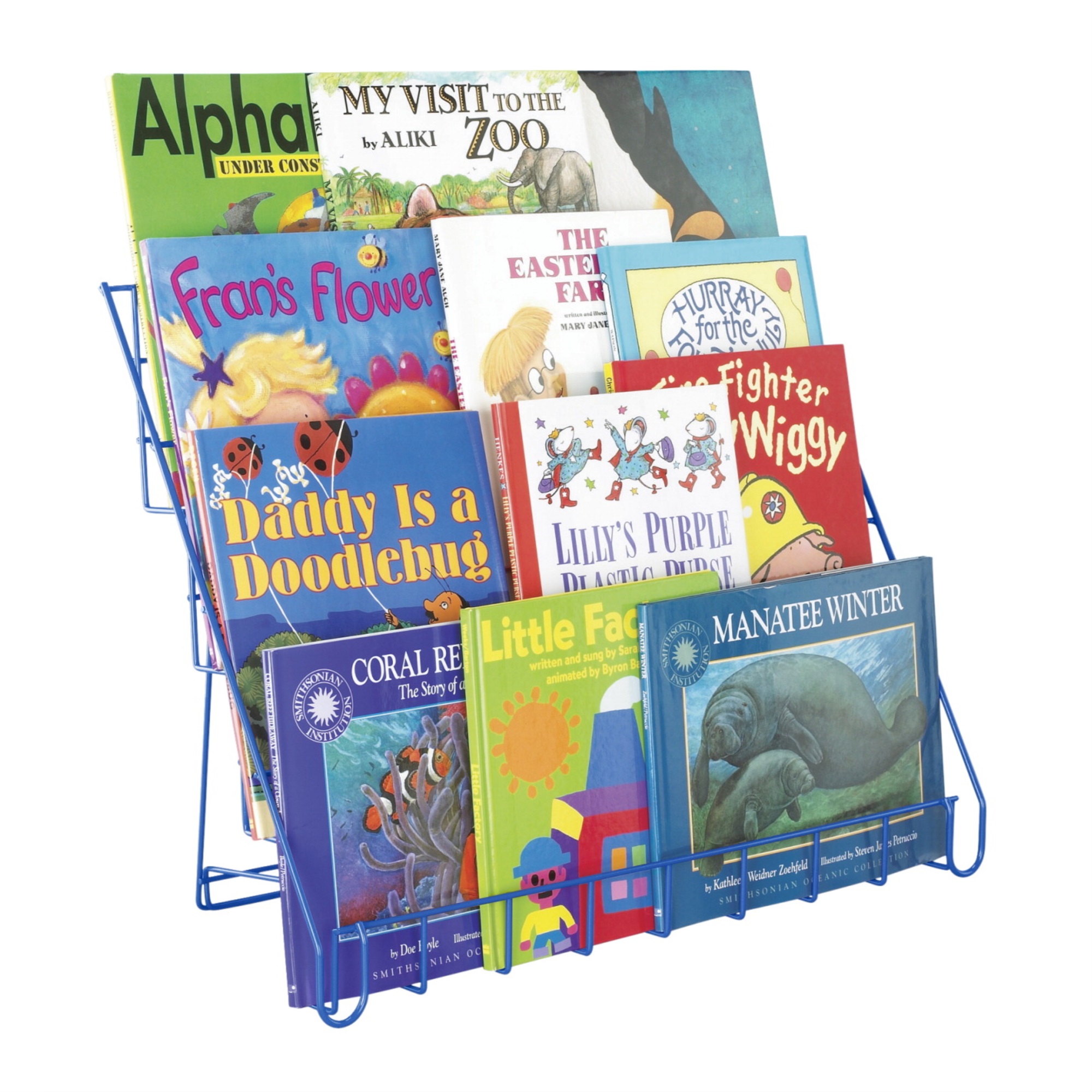 School Specialty Folding Metal Library Book Stand, 4-Tier Shelves, Blue ...