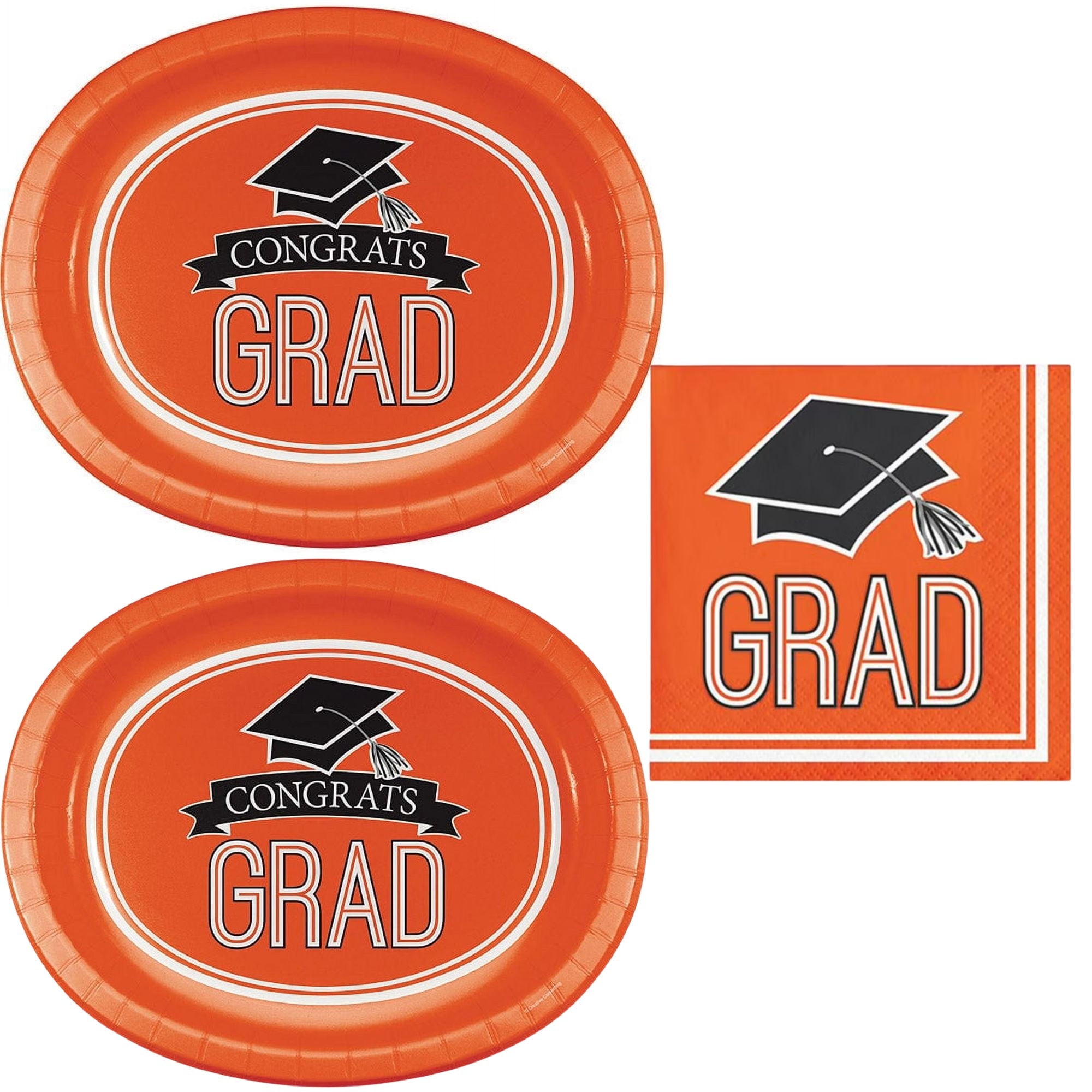 School Spirit Graduation Party Supplies Kit Orange Oval Plates Platters ...