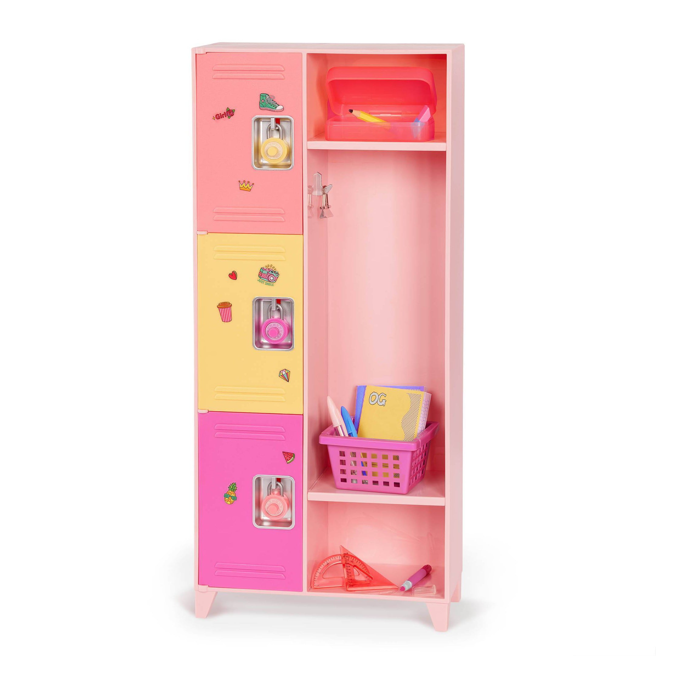 School Spirit Pink Locker & Supplies Accessory Set for 18" Dolls ...