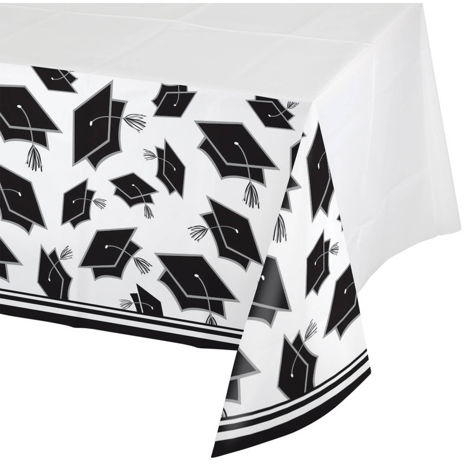 White Black 54 x 102 Border Print Tablecover Graduation School Spirit ...
