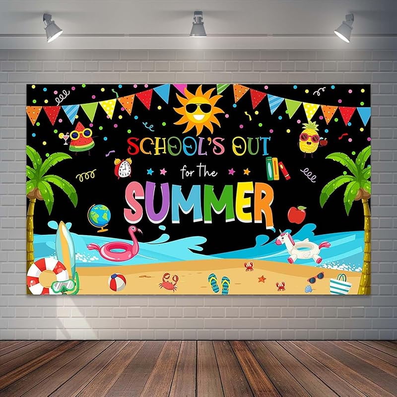School out for the Summer Backdrop Summer End of School Year Party ...