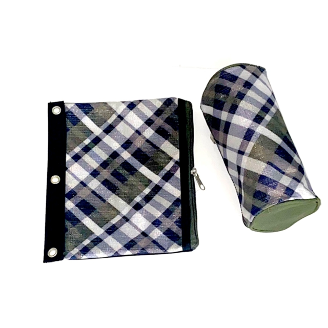 School Supplies Black Green Tartan Plaid Binder Notebook Pouch + Pencil ...