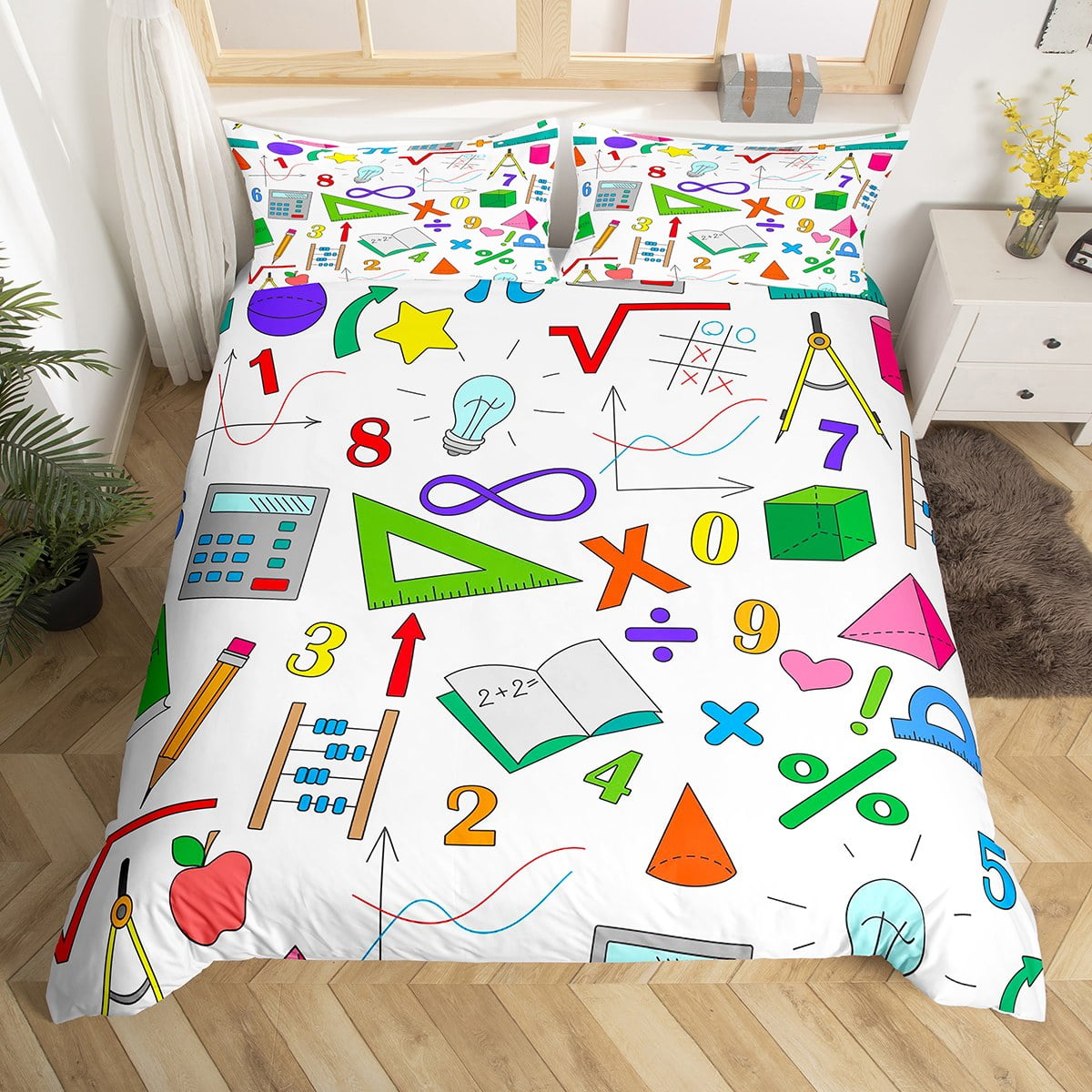 School Supplies Duvet Cover Mathematical Symbol Bedding Set for Kids ...