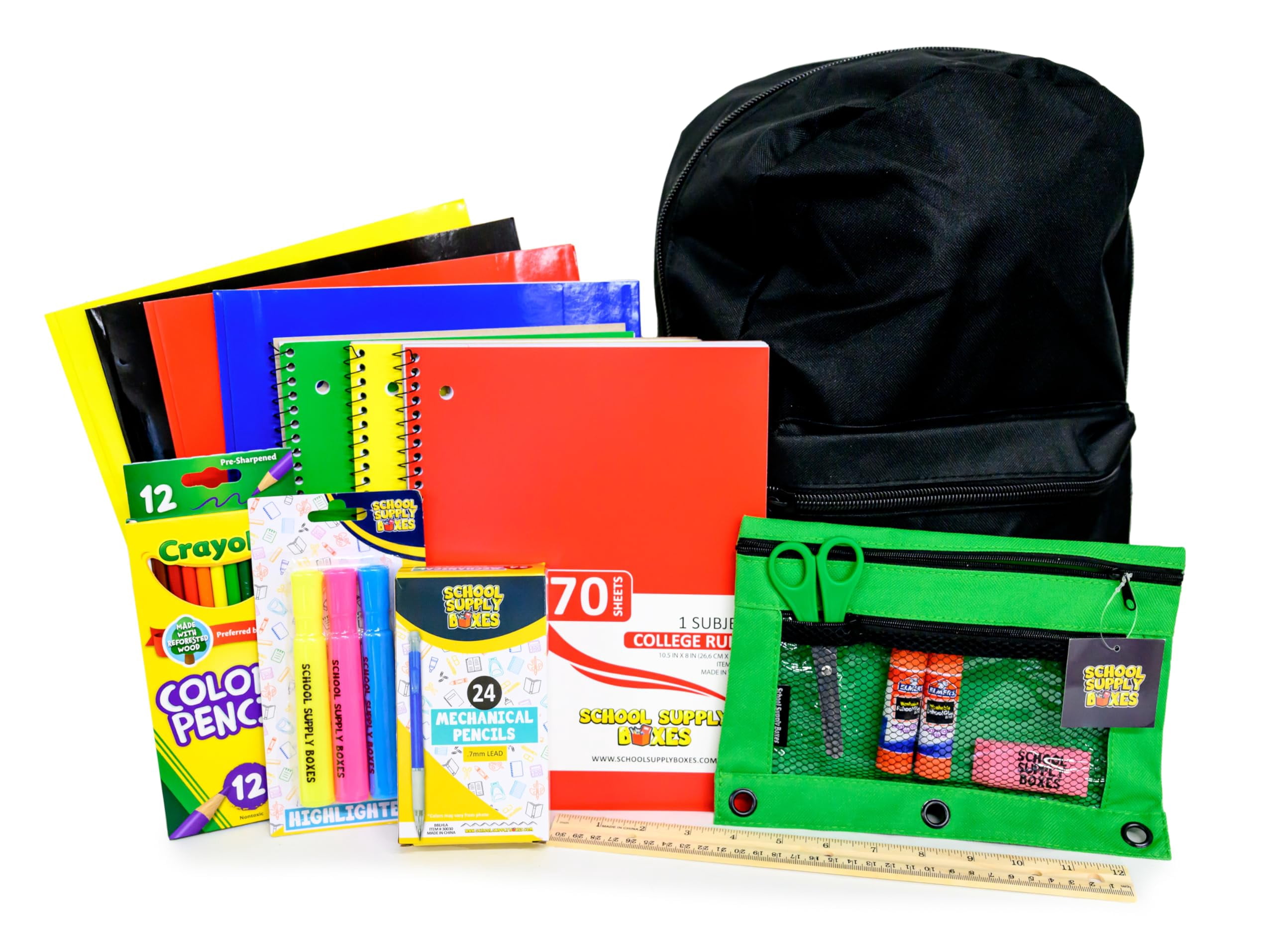 School Supply Boxes | 17" Solid Black Backpack Bundle for Middle School ...