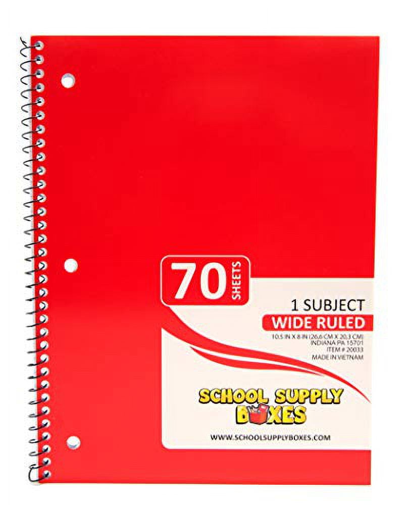School Supply Boxes | (Red) Wide-Ruled 1 Subject Notebooks | 24 Pack ...