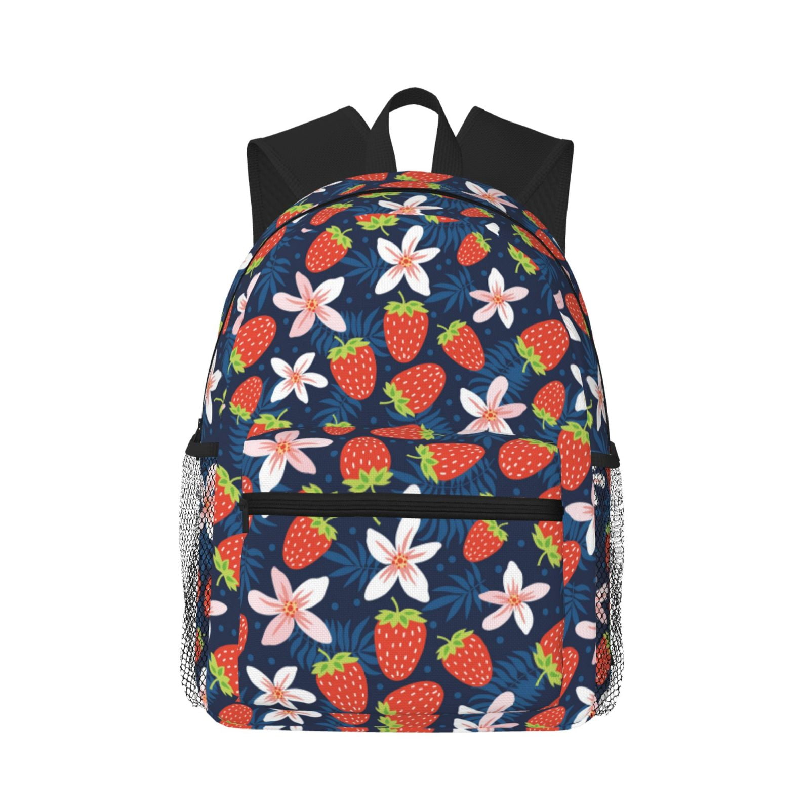 School Travel Backpack - Strawberry Flower A Bookbag Laptop Backpack ...