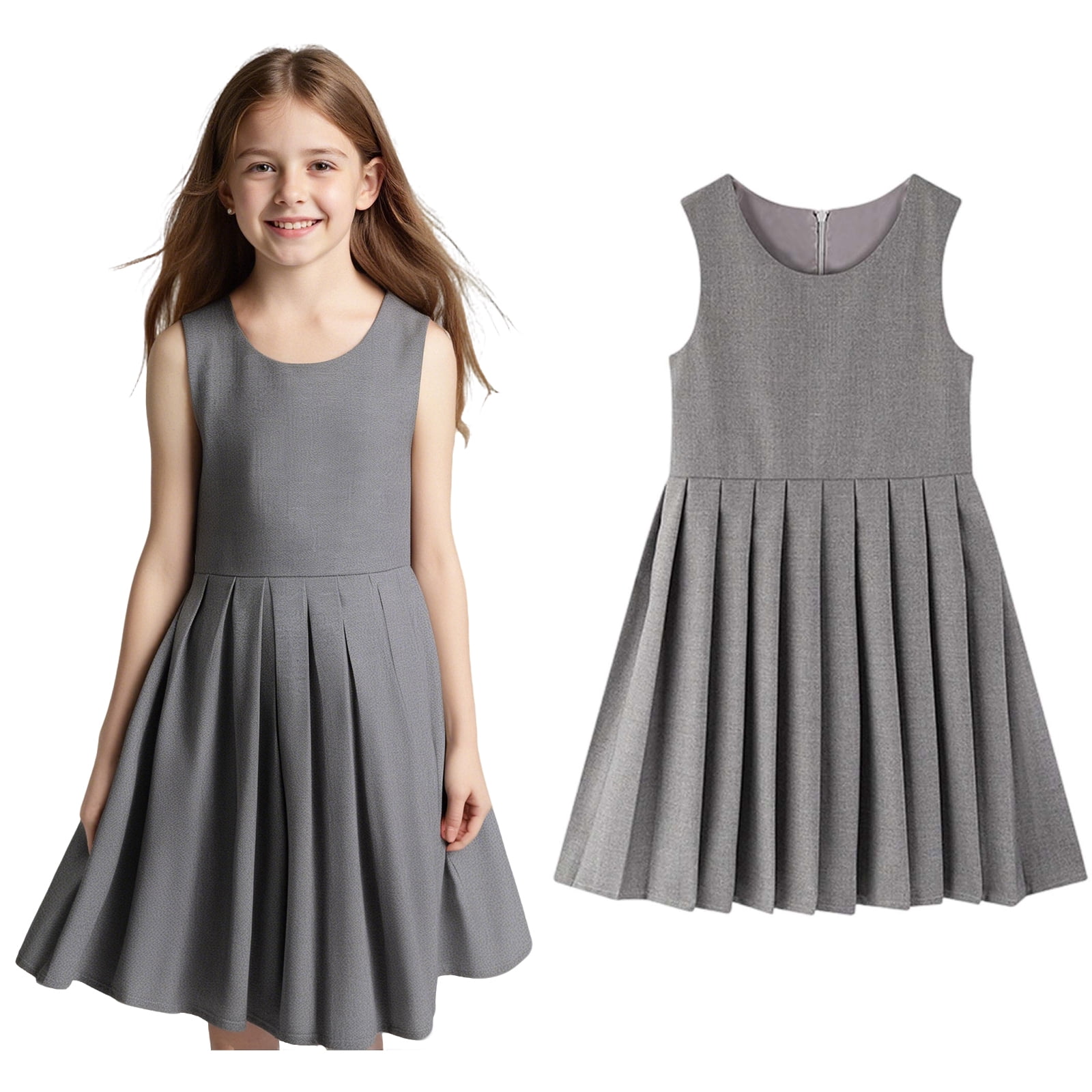 School Uniform Dresses for Girls Knee Length Sleeveless Grey Girls ...
