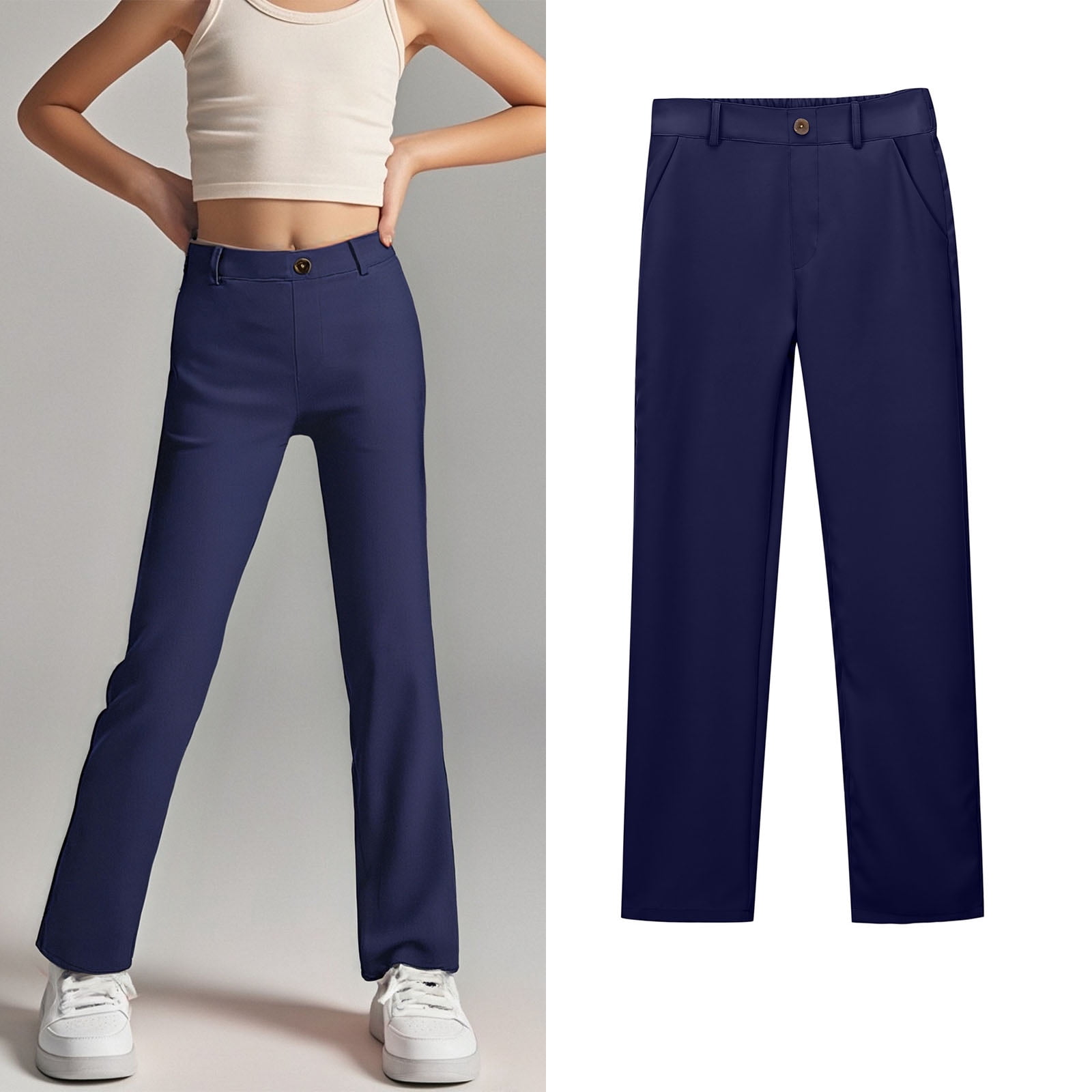 School Uniform for Girls Skinny Fit Stretch Pants with Pockets Straight ...