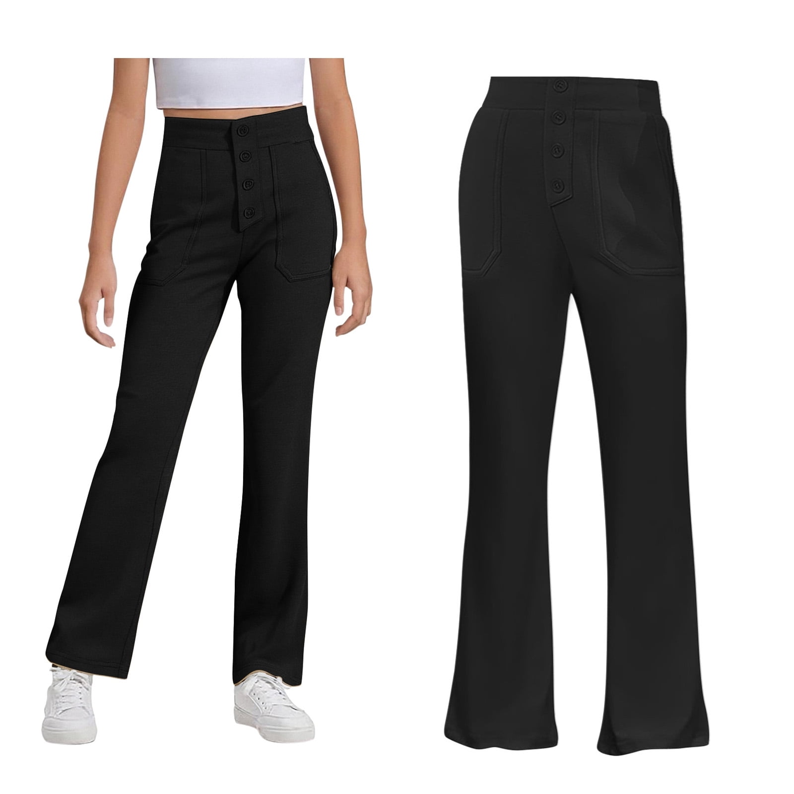 School Uniform Pants for Girls Skinny Fit Kids Dress Pants with Pockets ...