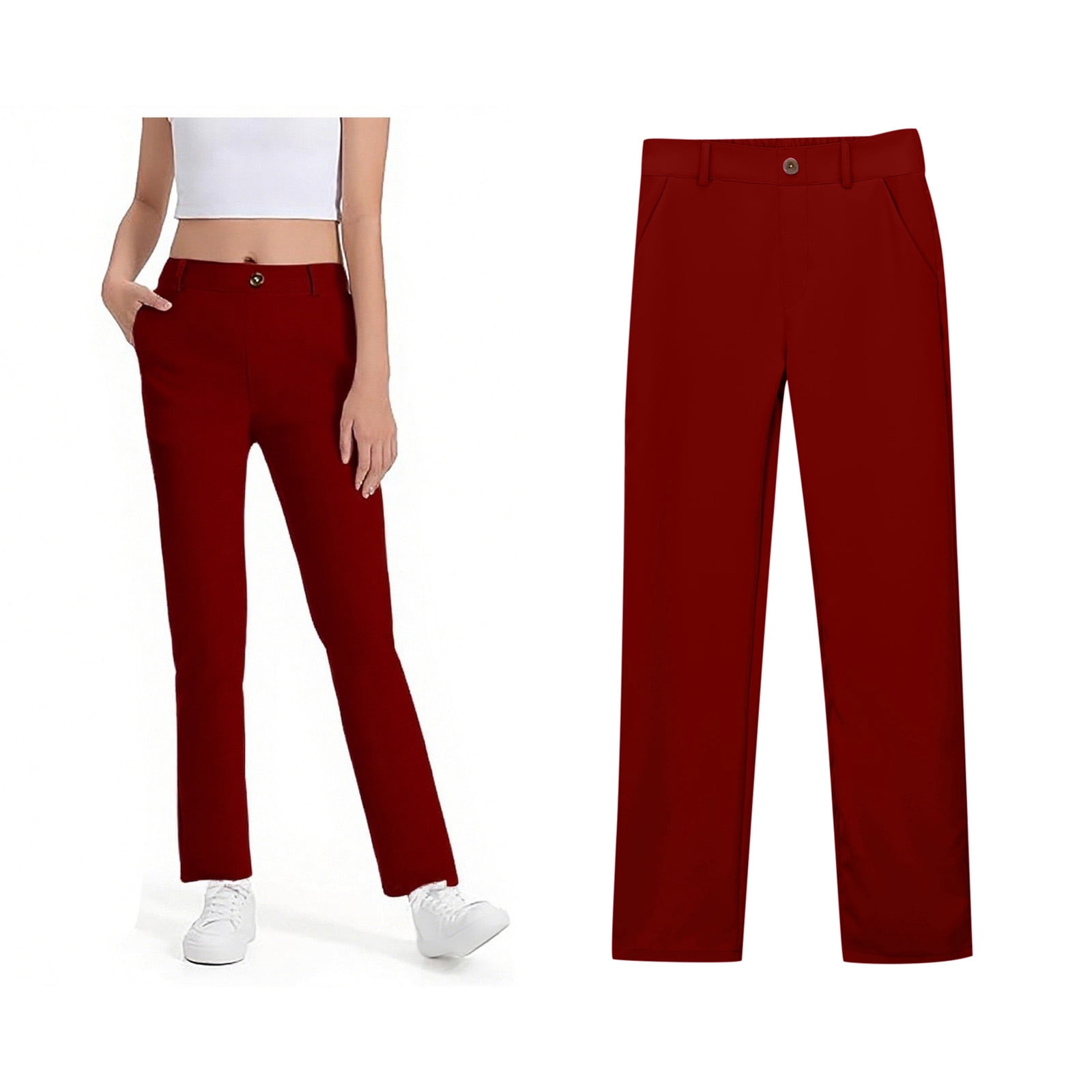 School Uniform Pants for Girls Skinny Fit Kids Dress Pants with Pockets ...