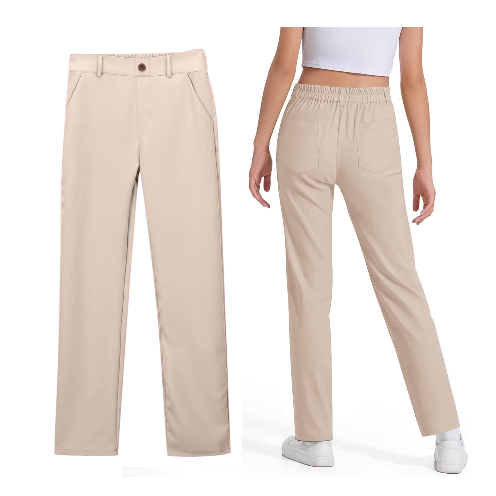 School Uniform Pants for Girls Skinny Fit Stretch Pants with Pockets ...