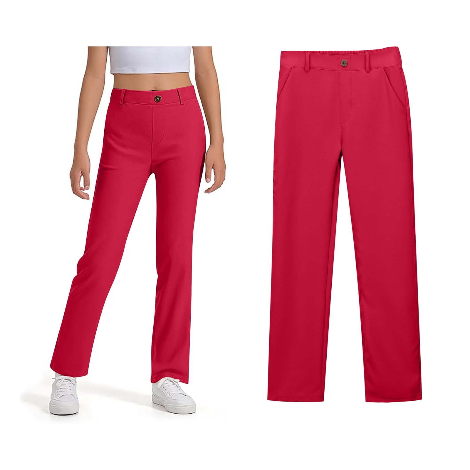School Uniform Pants for Girls Skinny Fit Stretch Pants with Pockets ...
